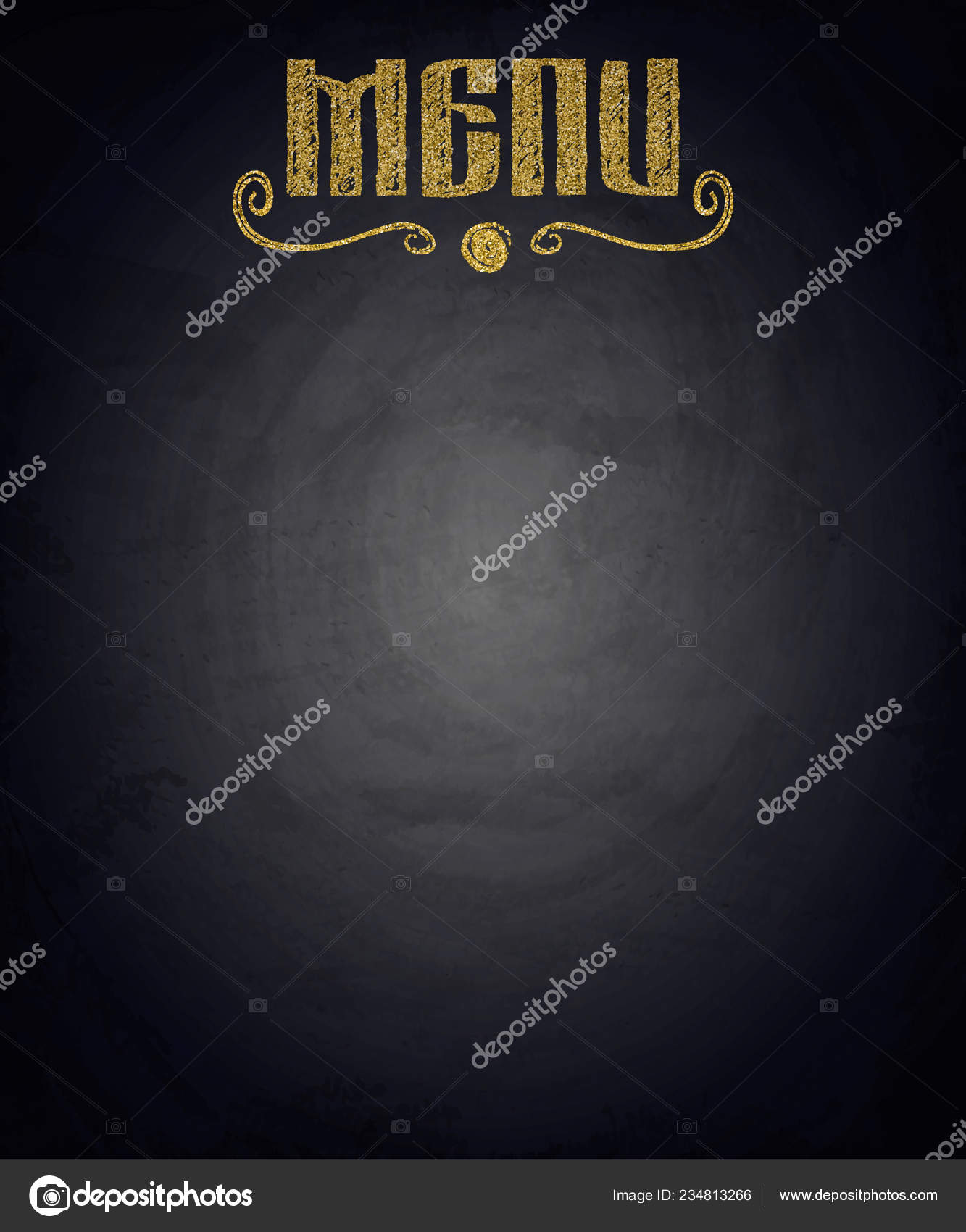 Golden Menu Restaurant Black Chalkboard Background Vector Illustration ...