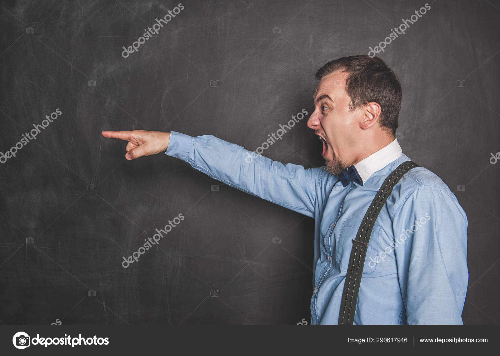 Angry screaming teacher man pointing out on blackboard Stock Photo by ...