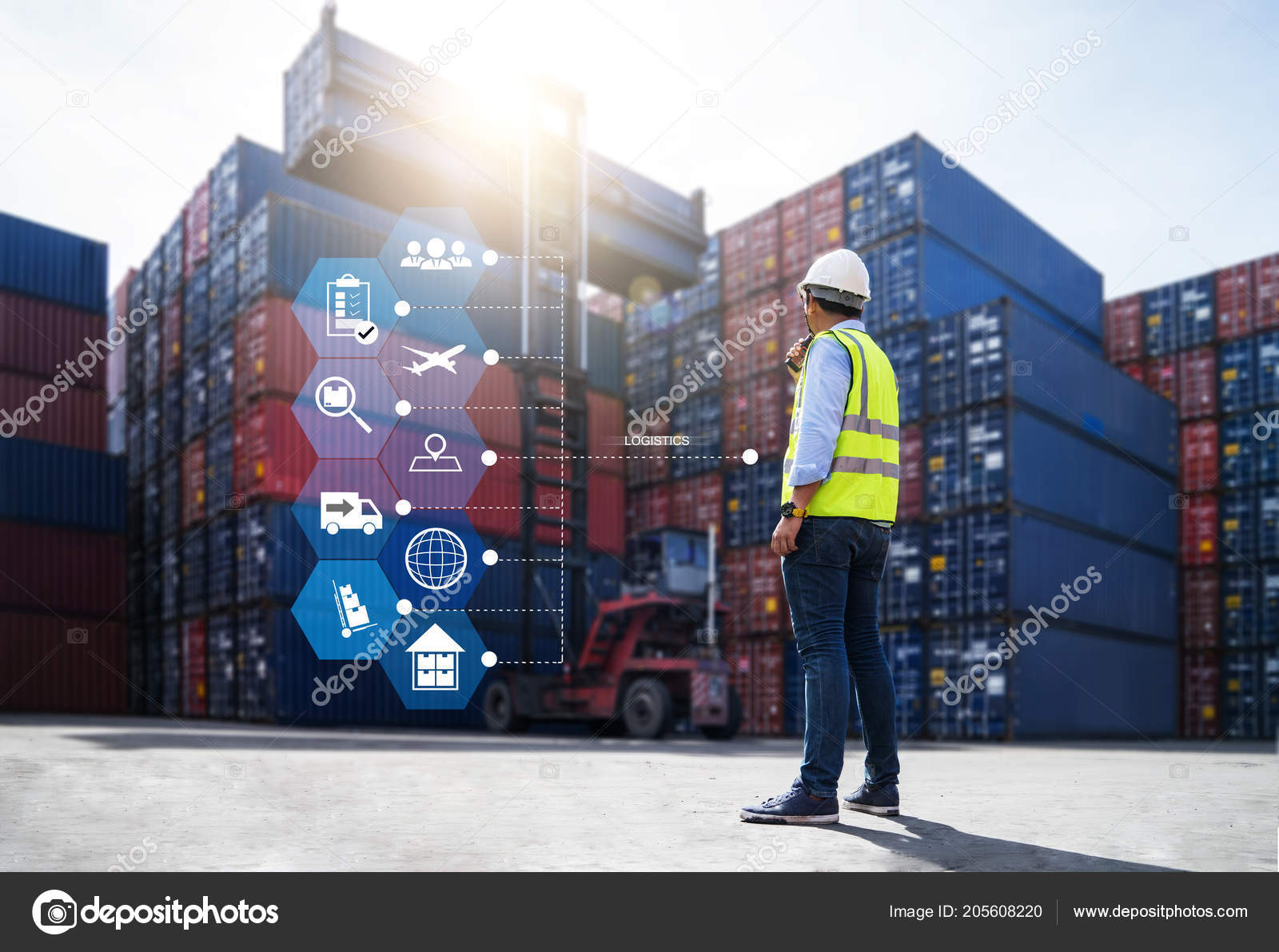 Foreman Control Loading Containers Box Cargo Freight Ship Import Export ...