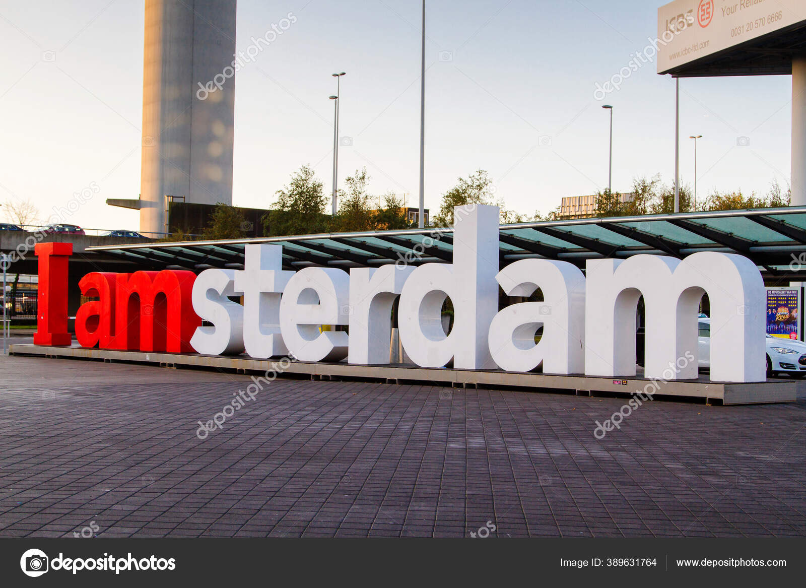 View Red White Amsterdam Sign Arrival Departure Deck Schiphol Airport ...