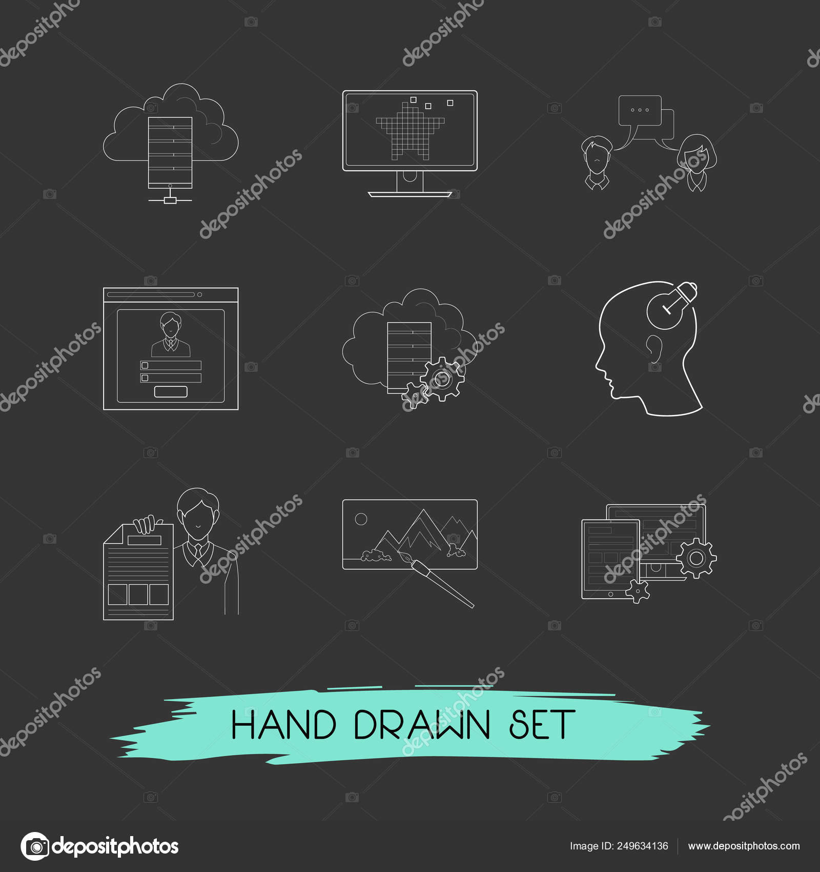 Set of web design icons line style symbols with log in page, website ...