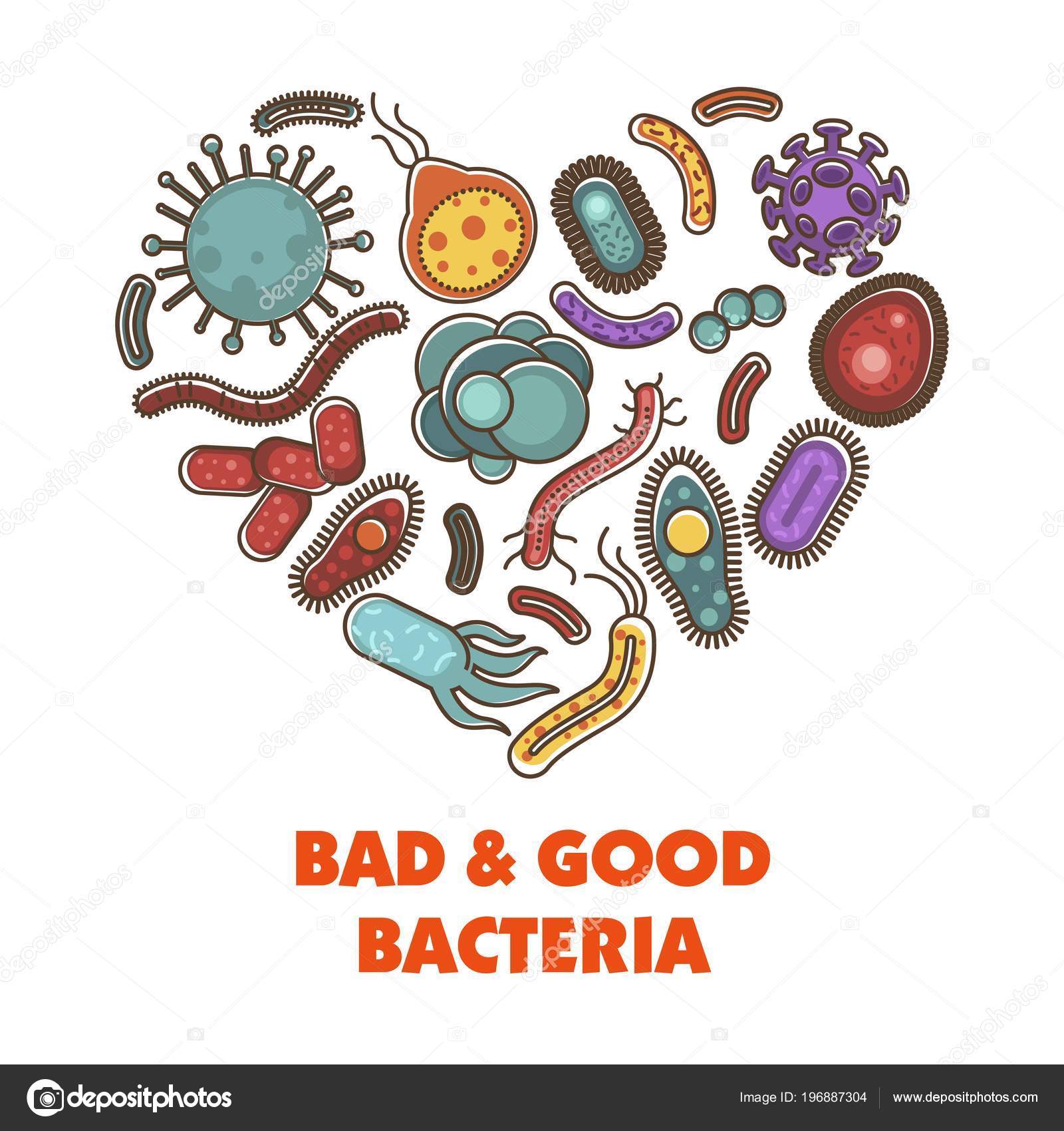Bad Good Bacteria Poster Microelements Heart Biological Microscopic ...