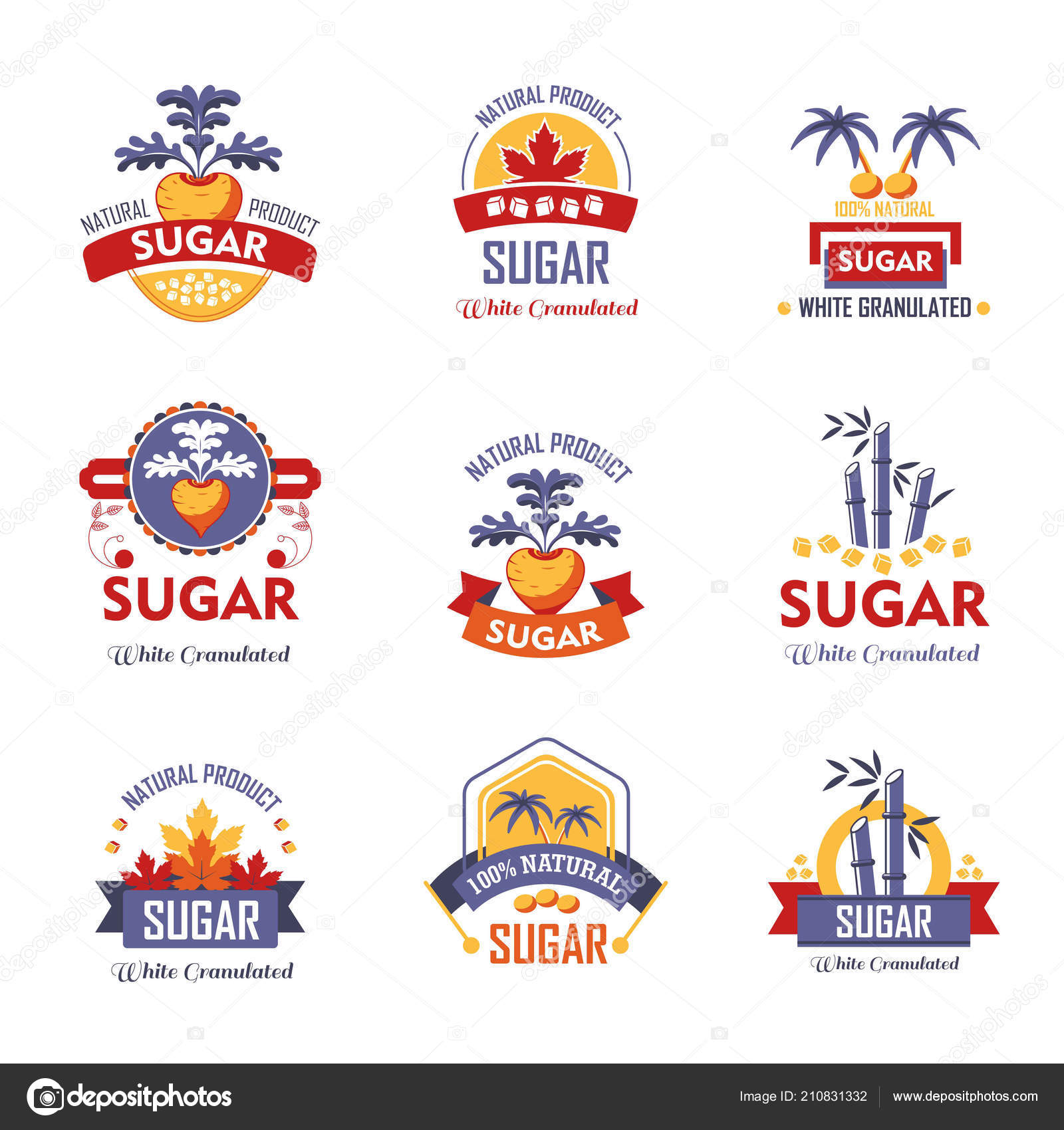 Sugar Product Logo Templates Package Design Vector Icons Granulated ...