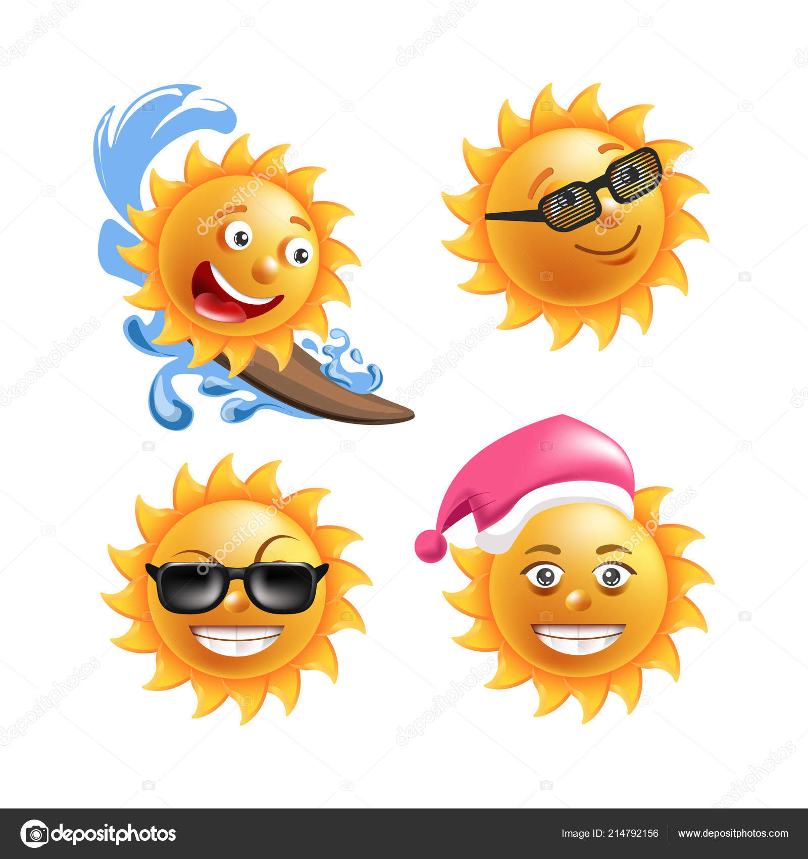 Sun Smiles Summer Cartoon Emoticons Happy Emoji Faces Expressions ...