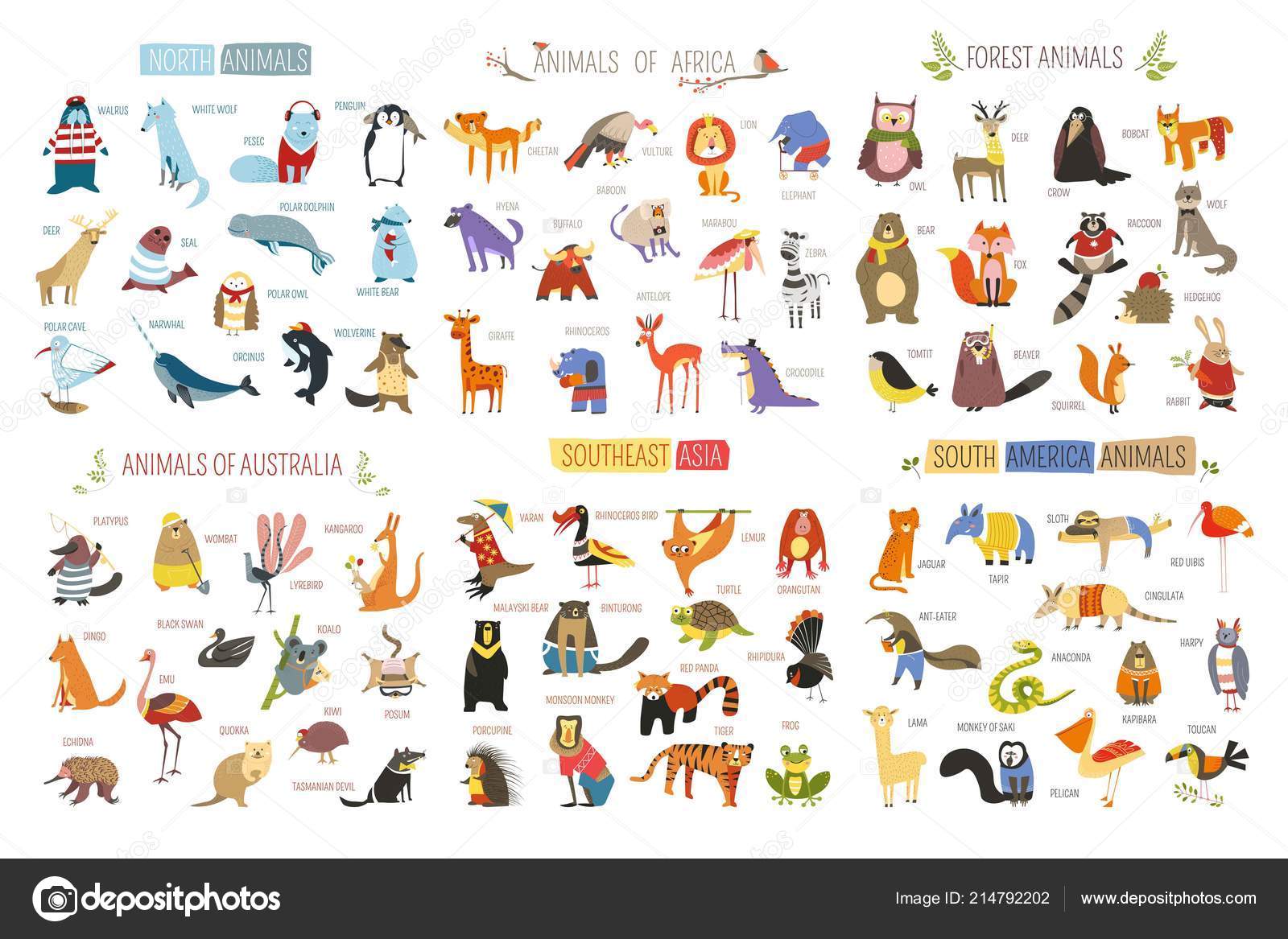 Image vectorielle Icônes Ensemble D'animaux Dessin Animé Les Oiseaux ...