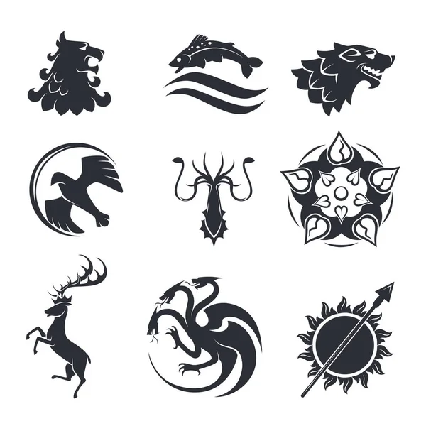 Símbolos heráldicos de la fuerza del poder logos iconos vectoriales ...