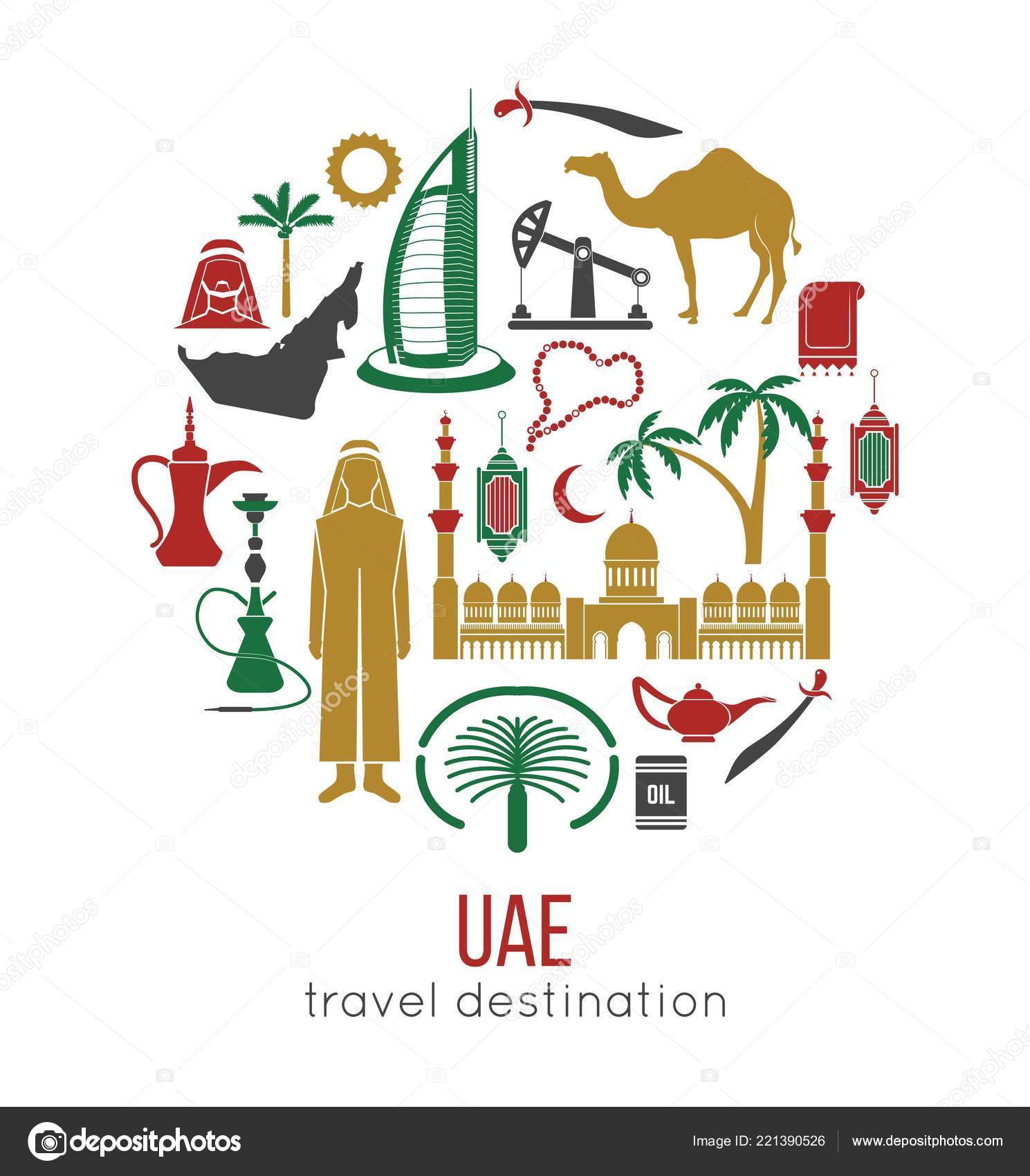 Uae Sightseeing Landmarks Famous Travel Attractions Poster — Stock ...