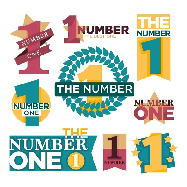 Number One Emblemwith Stars Ribbons Big Numeral Isolated Cartoon Vector ...