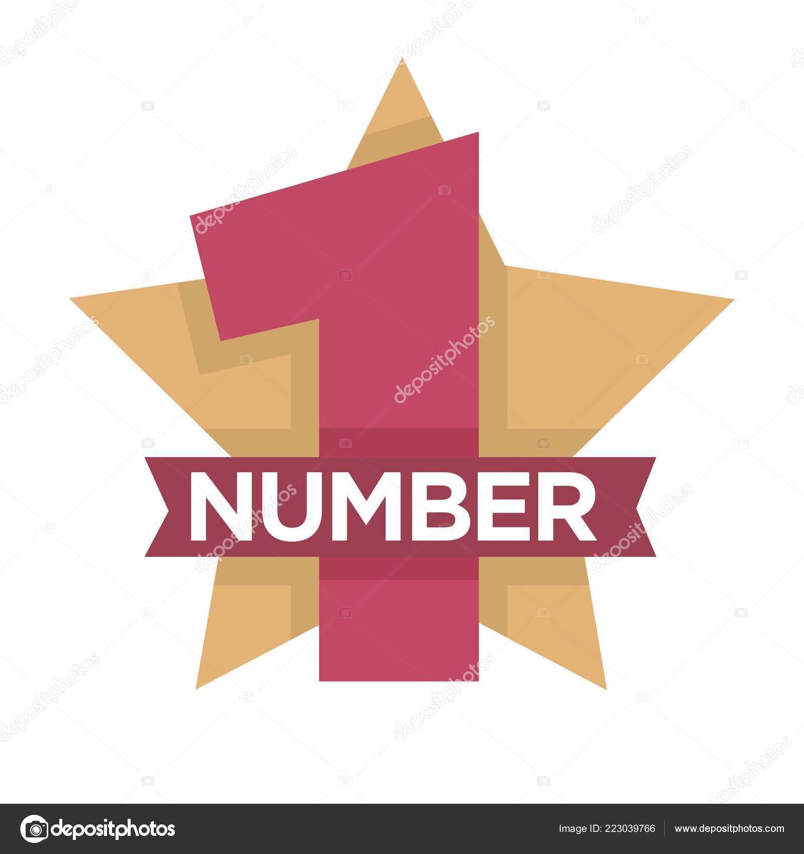 Number One Emblemwith Stars Ribbons Big Numeral Isolated Cartoon Vector ...