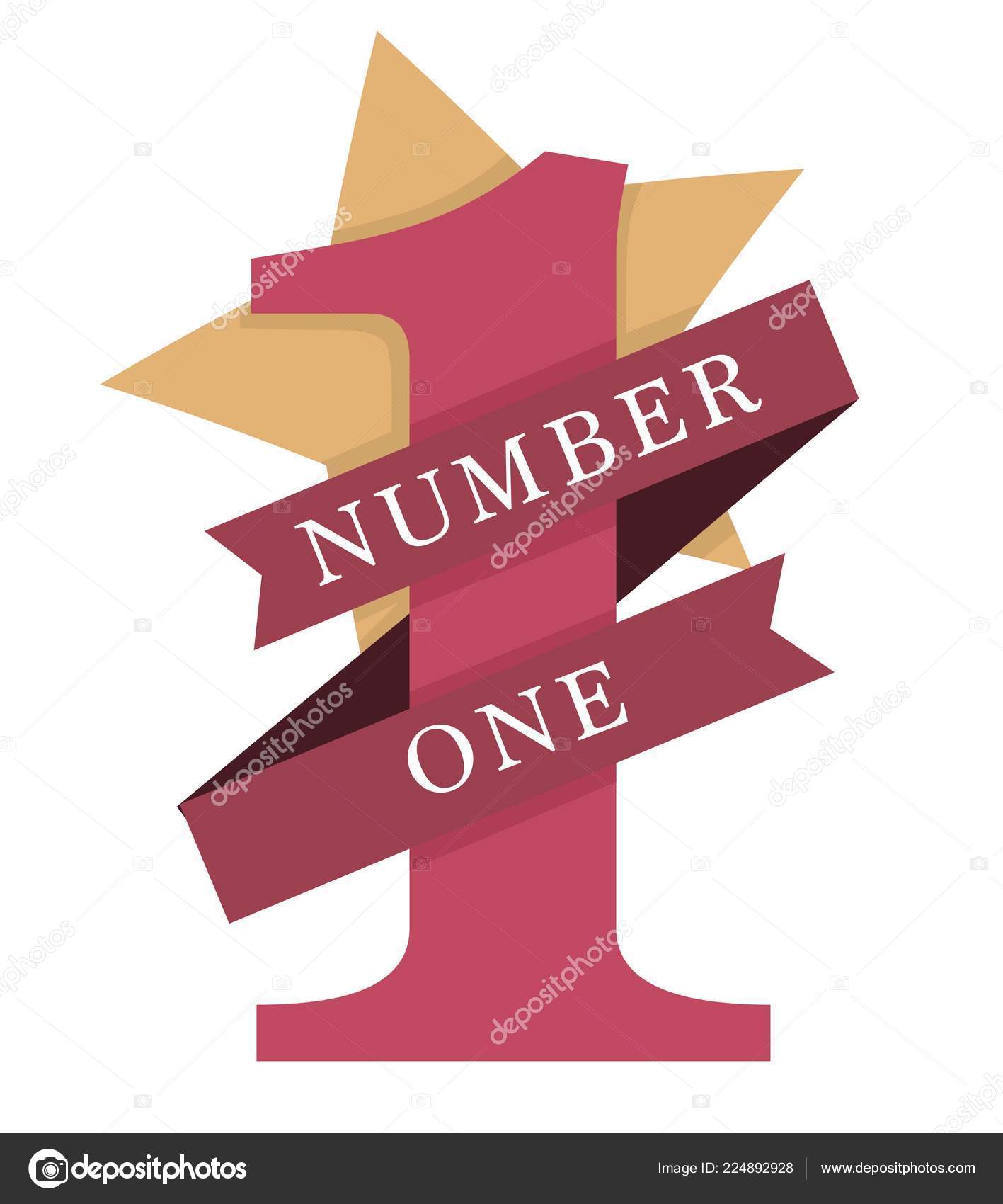Number One Emblemwith Stars Ribbons Big Numeral Isolated Cartoon Vector ...