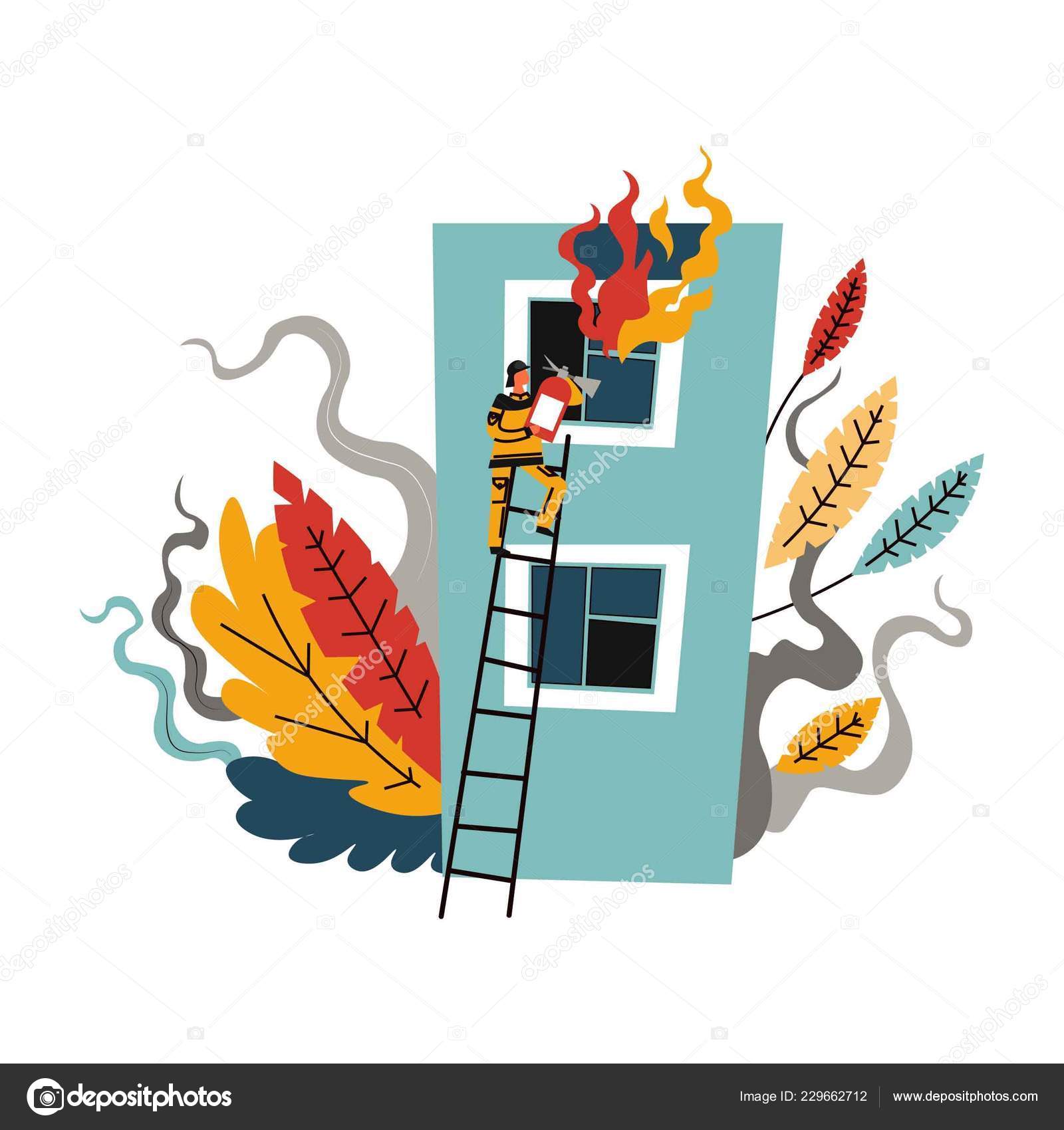 Firefighter Climbing Ladder Clip Art Male Character, Firefighter