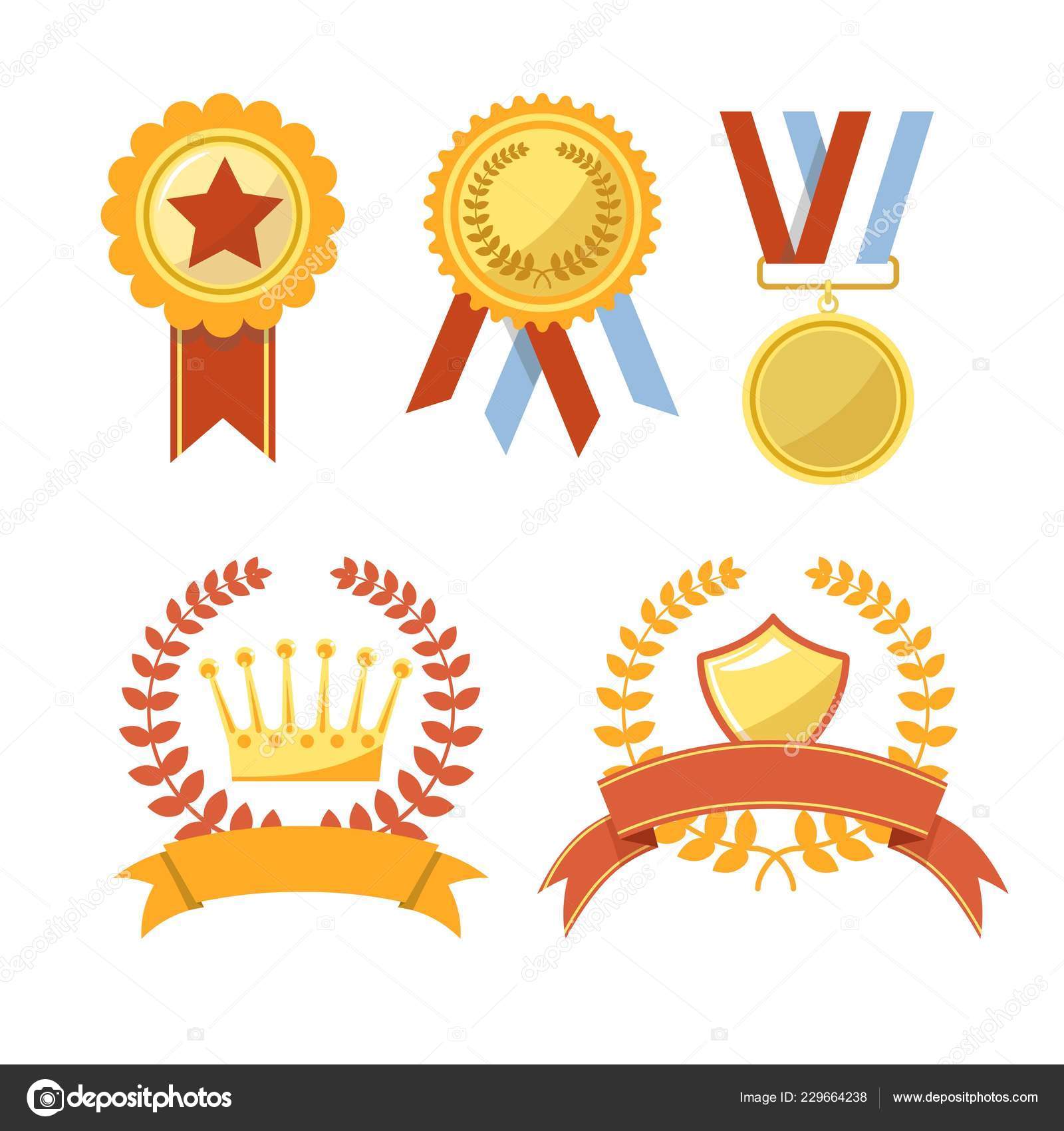 Awards Champion Golden Cup Goblet Prize Vector Isolated Icons Set Stock ...