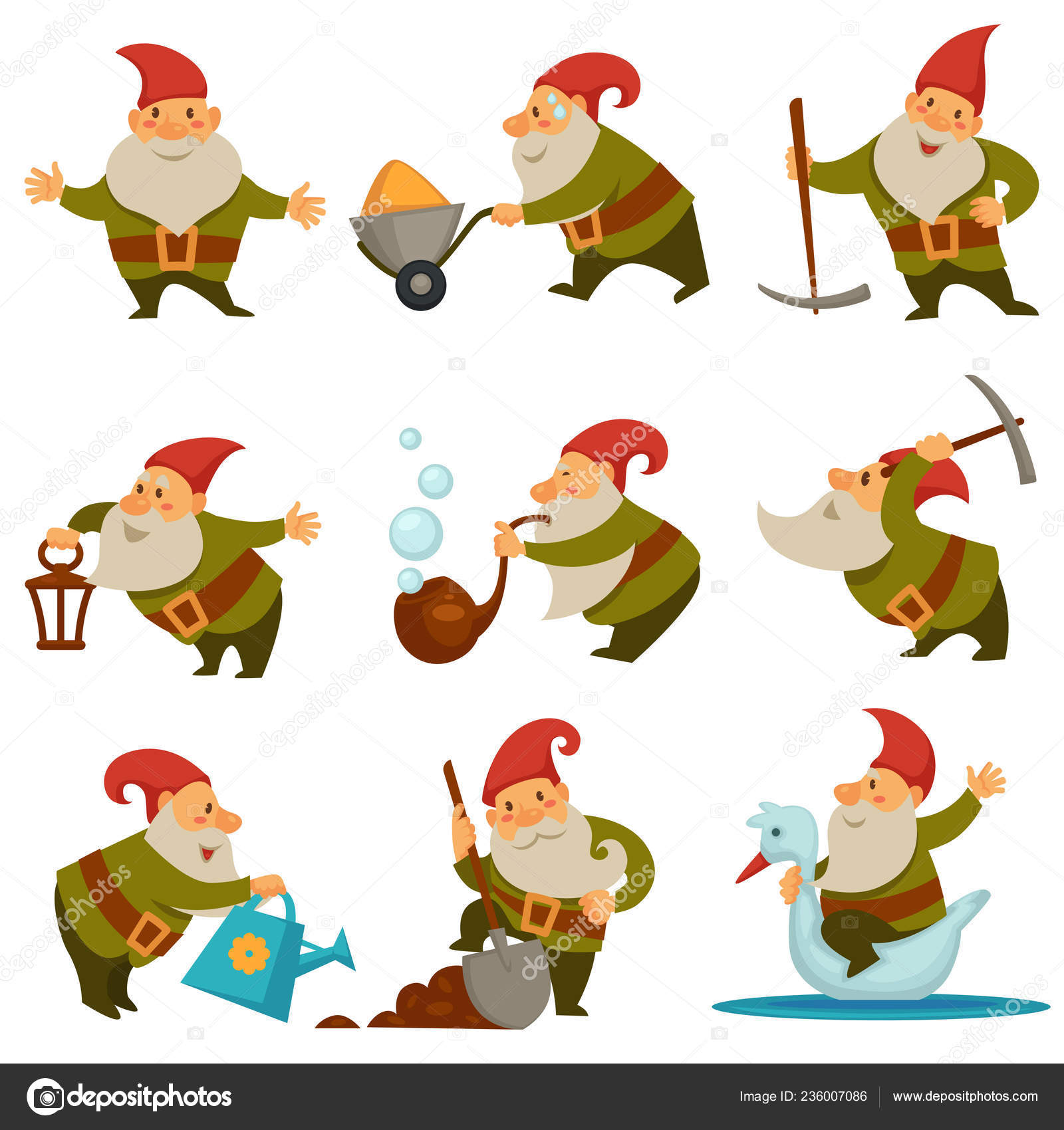 Set Gnome Characters Mining Leisure Gardening Instruments White — Stock ...