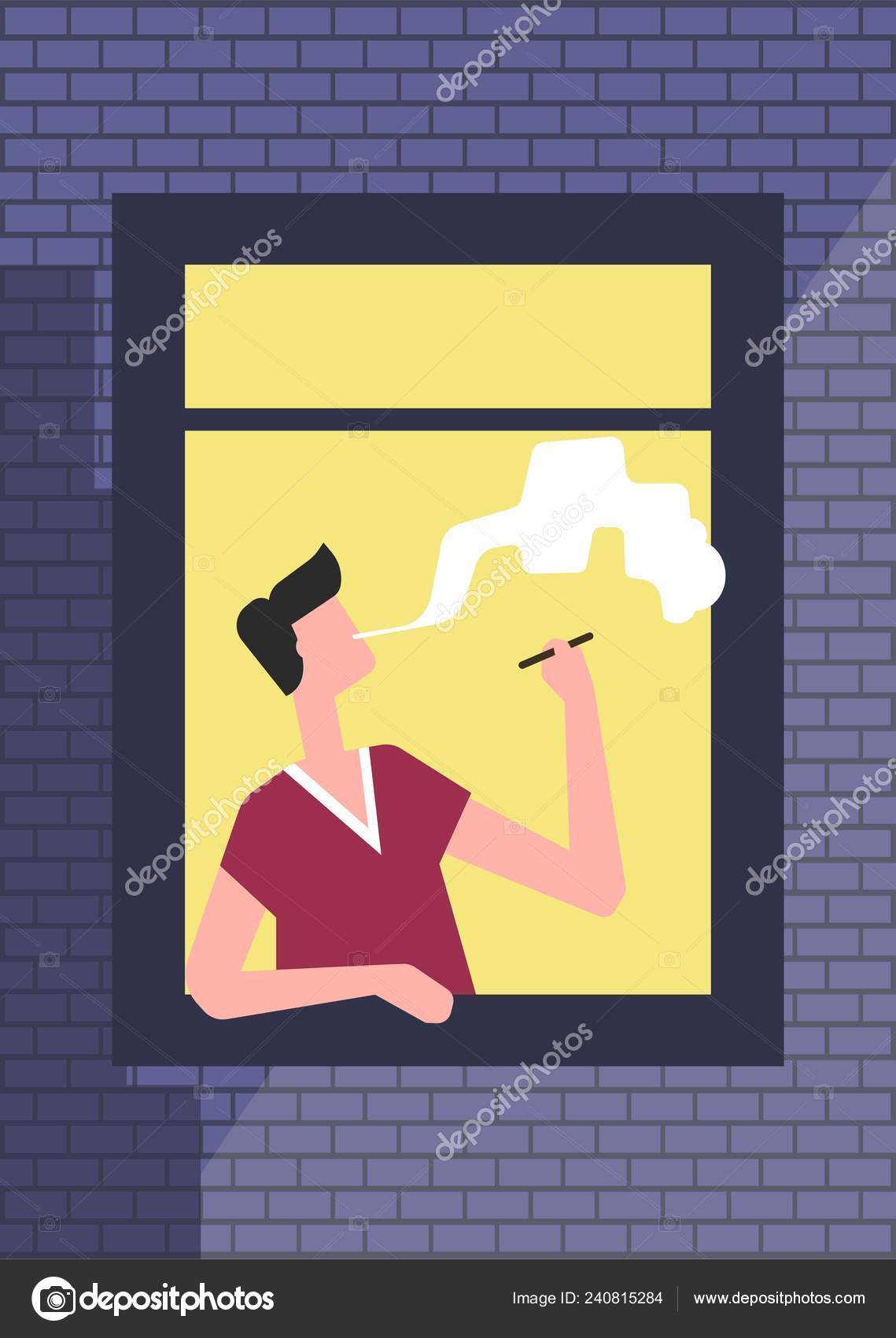 Brick Wall Open Window Man Smoking Cigarette Vector Stock Vector by ...