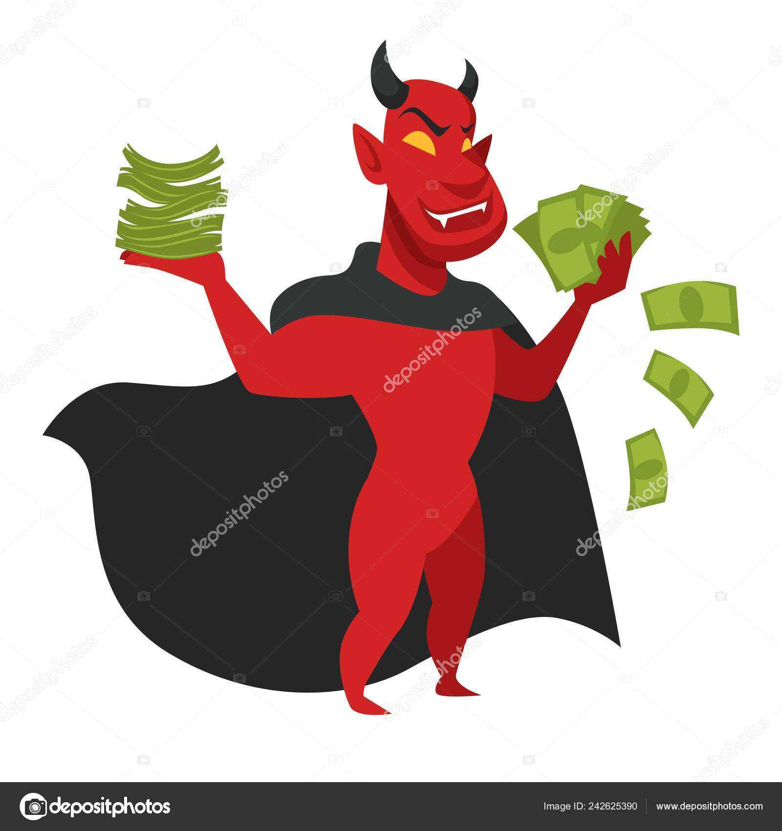 Evil Red Devil Cartoon Character Holding Stock Vector Devil Face