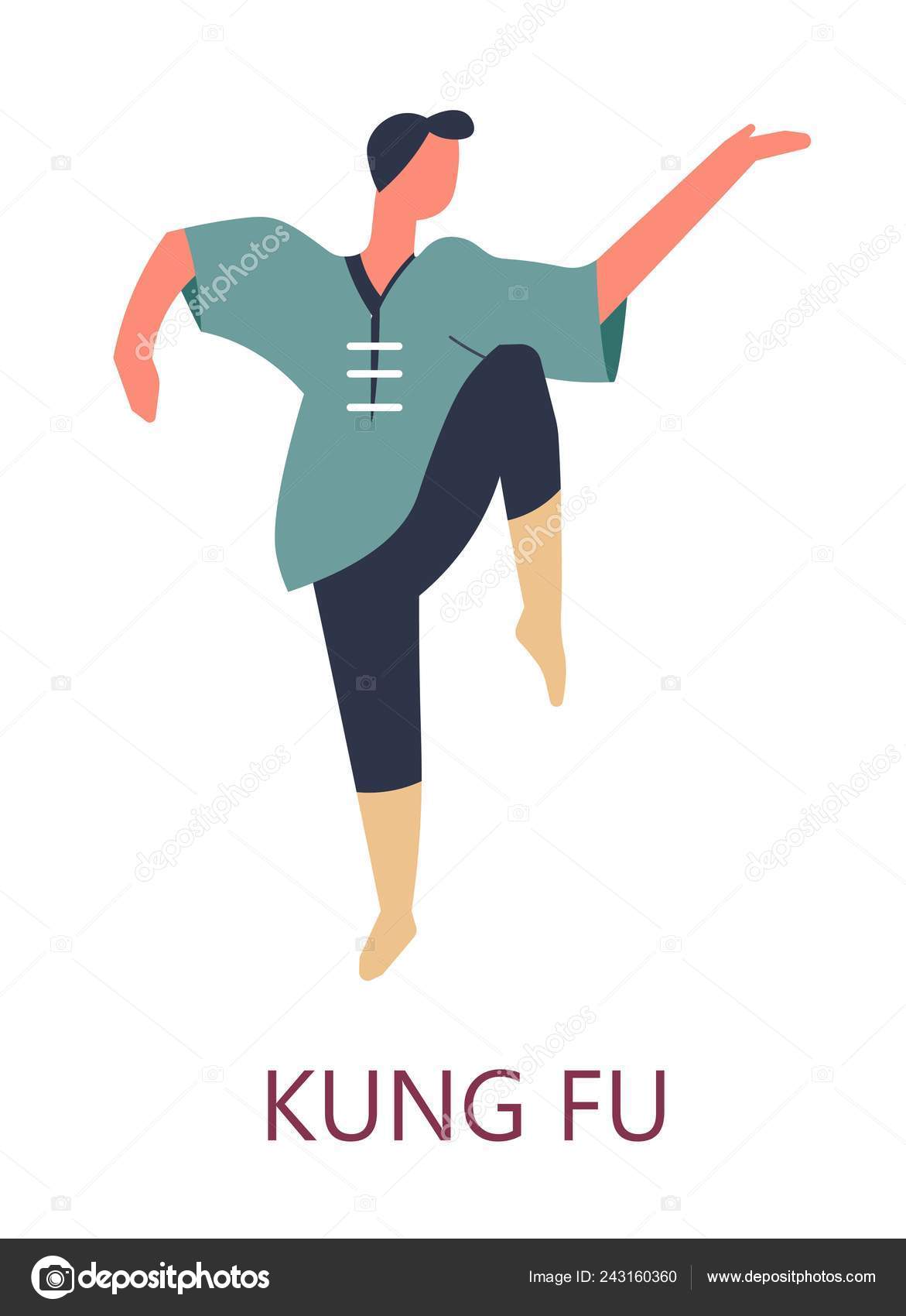 Chinese Fighting Art Kung Isolated Male Character Vector Oriental Style ...