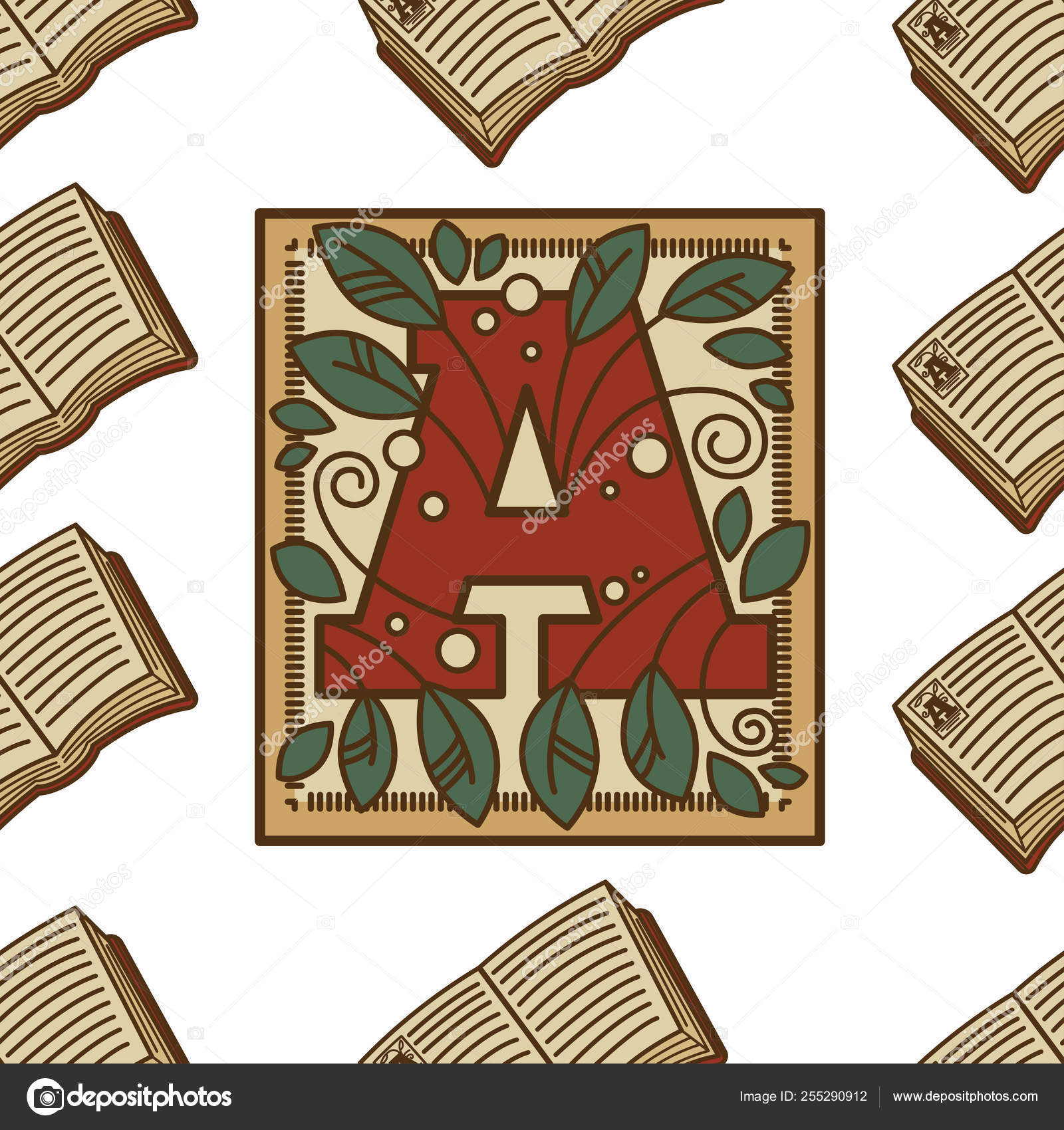Manuscript Ancient Lettering Open Book Seamless Pattern Vector Capital ...