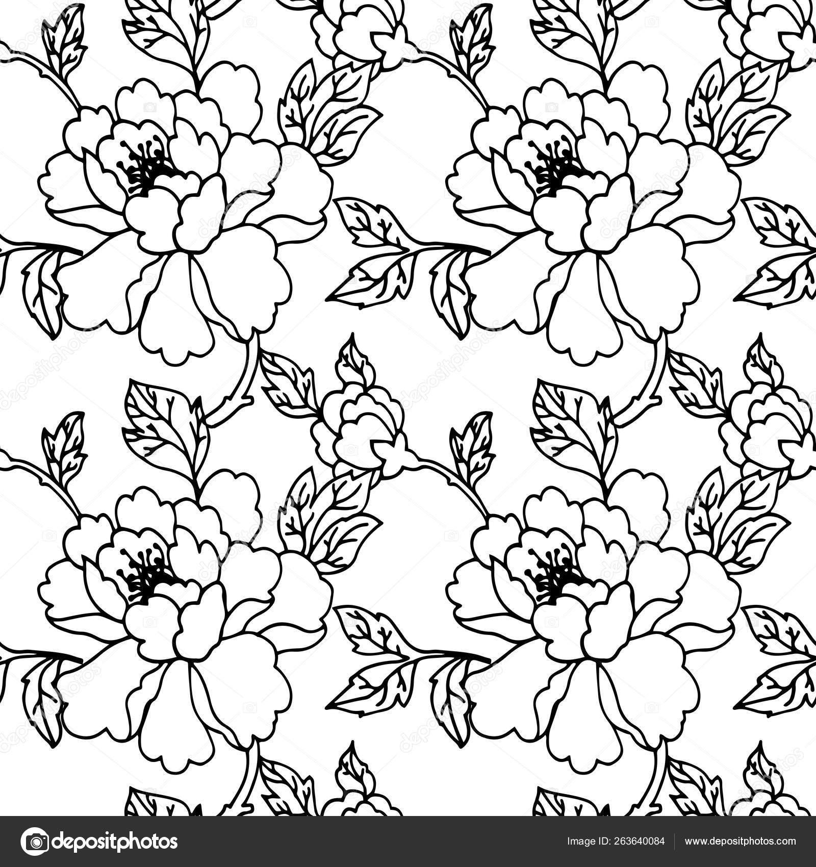 Beautiful Seamless Floral Pattern Outline Flowers Buds Leaves White ...