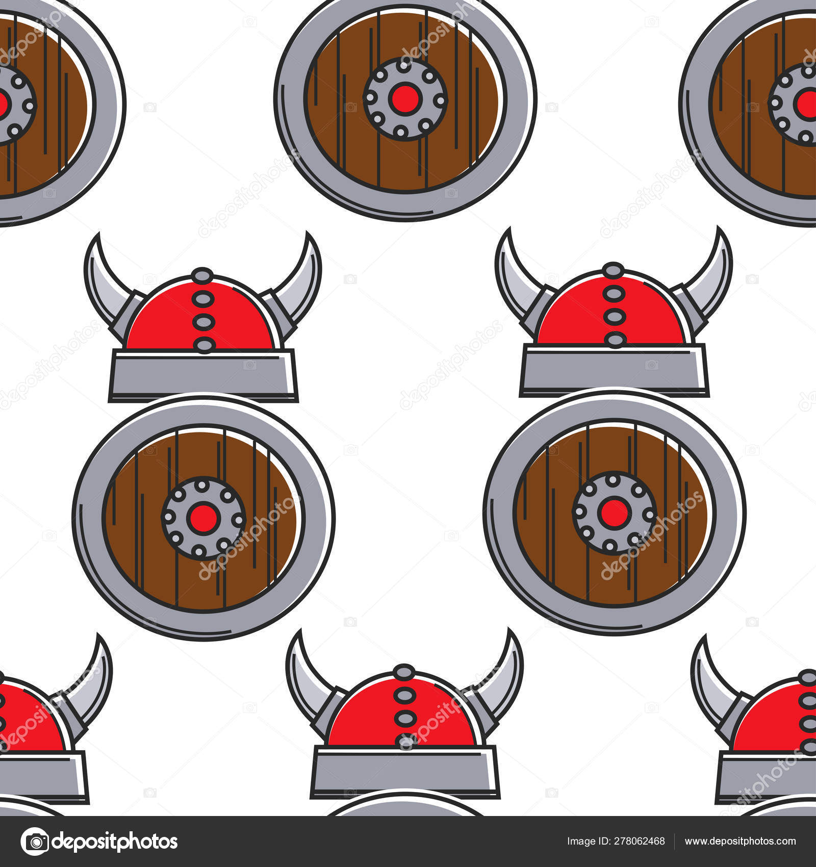 Norway history vikings armory seamless pattern helmet and shield Stock ...