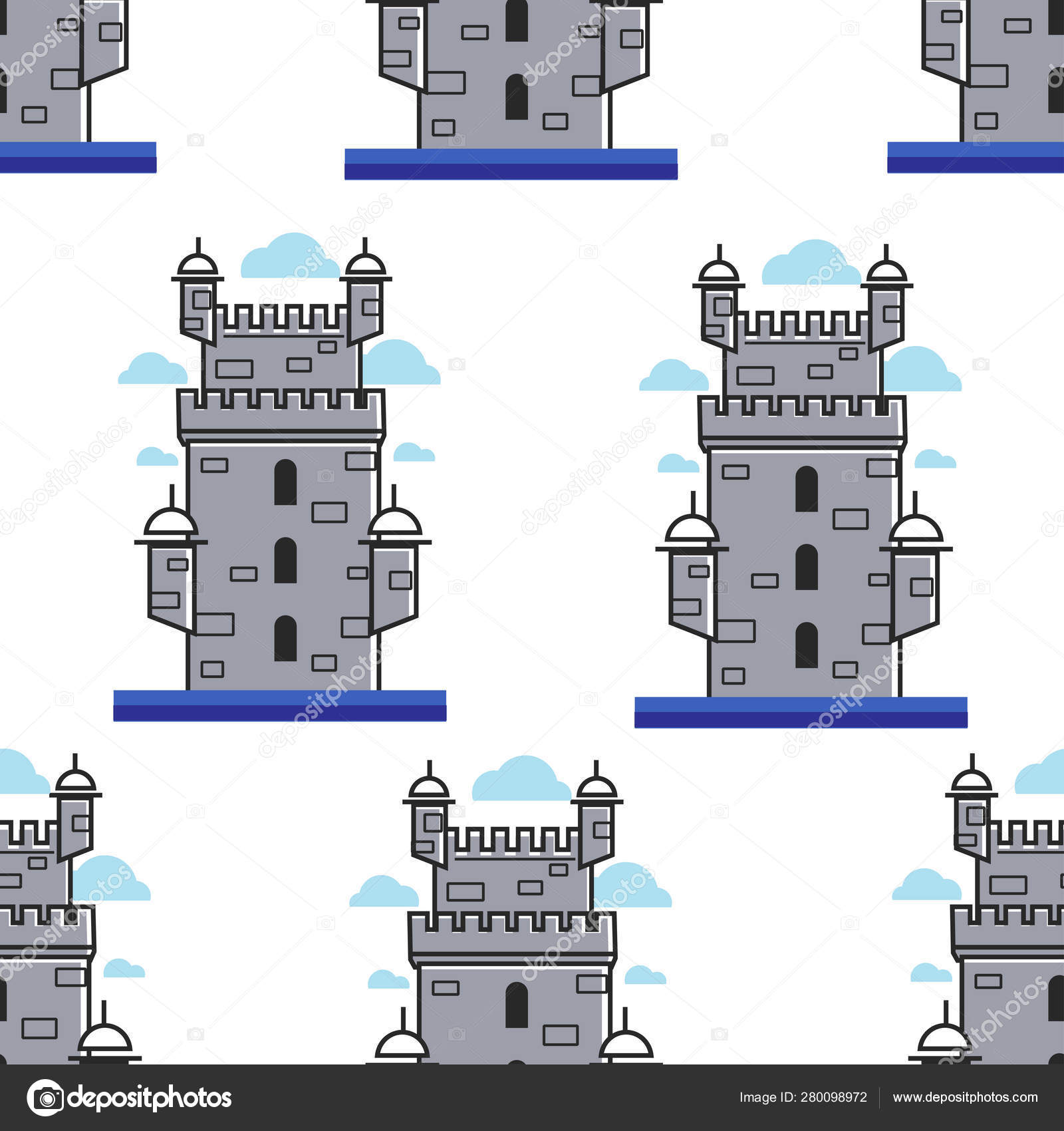 Portugal brick tower architecture and landmark seamless pattern Stock ...