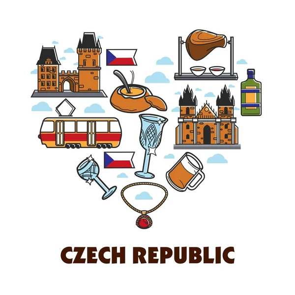 Czech Republic vector posters of sightseeing symbols and Prague travel ...