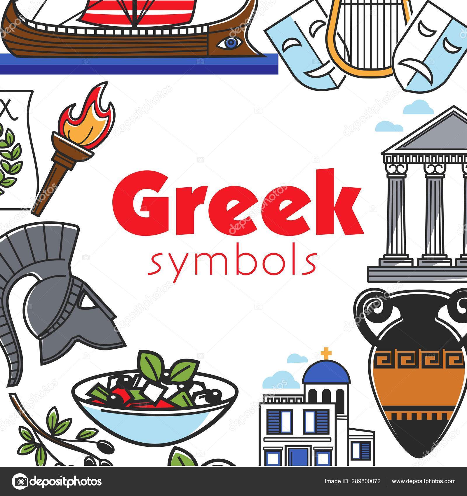 Símbolos gregos quadro de viagem para a Grécia viajar e turismo imagem ...