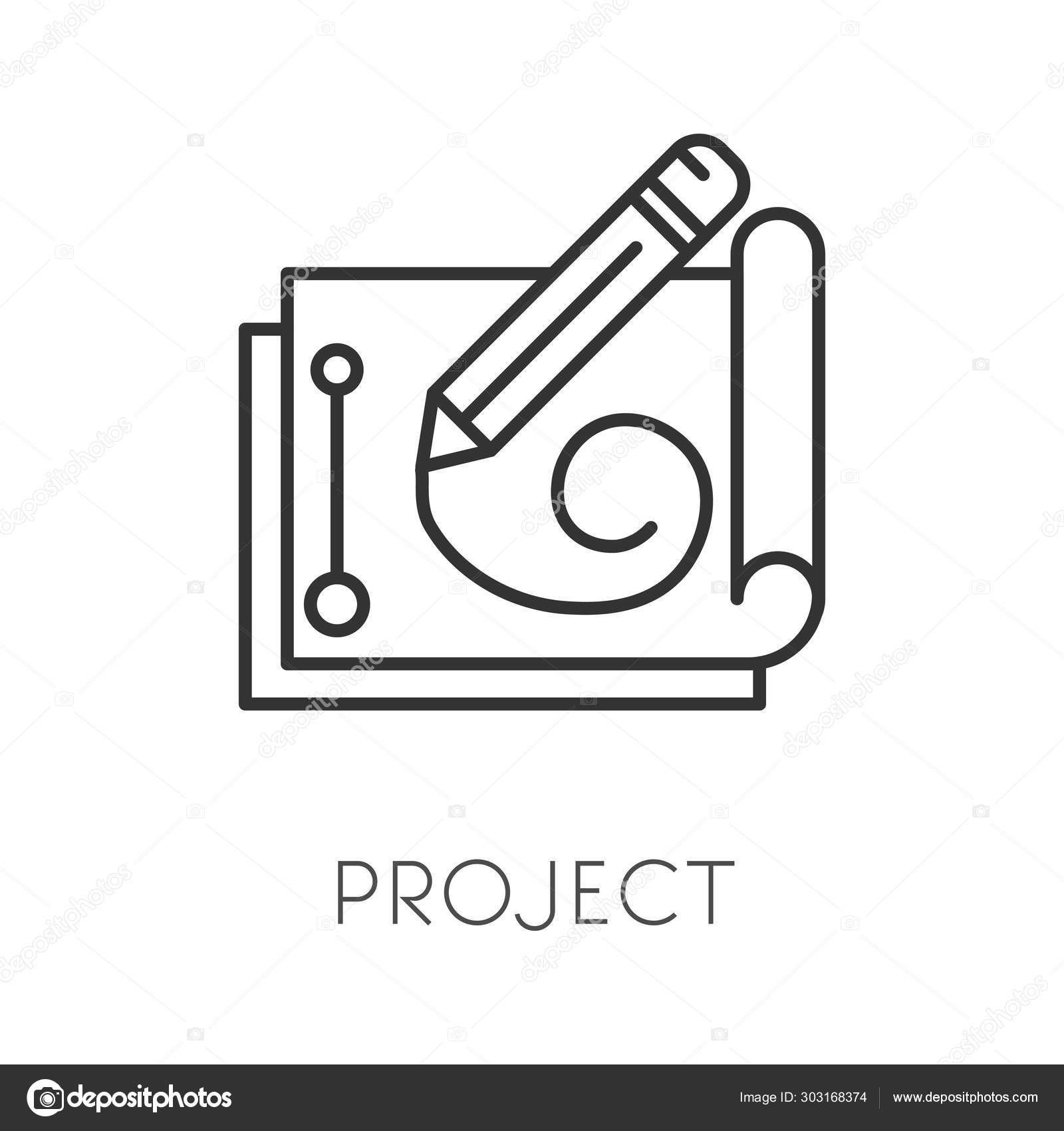 Proyecto o proyecto, papel y lápiz, dibujo en hoja icono aislado Vector ...