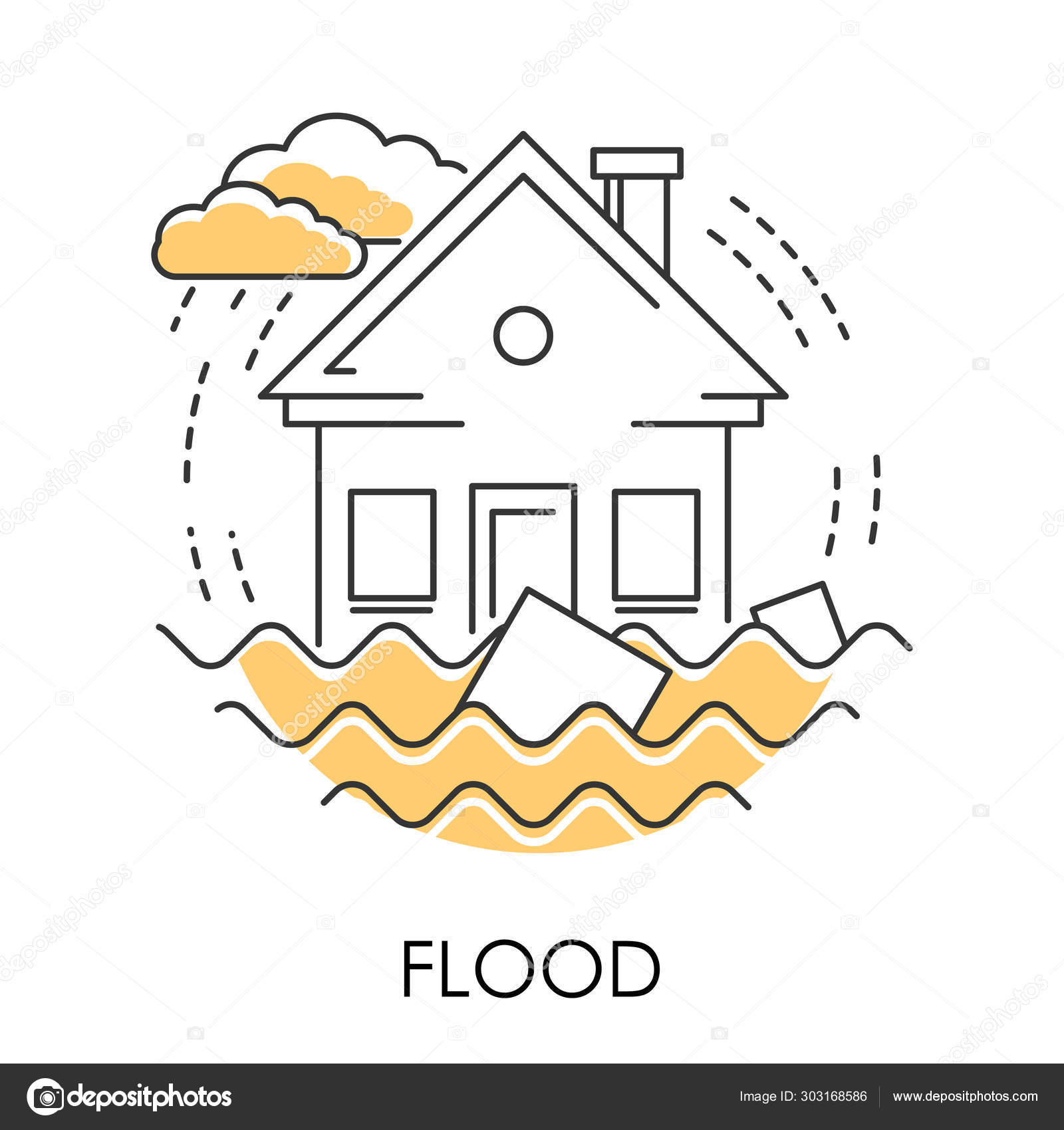 Flood isolated icon, house drowning in water, natural disaster Stock ...