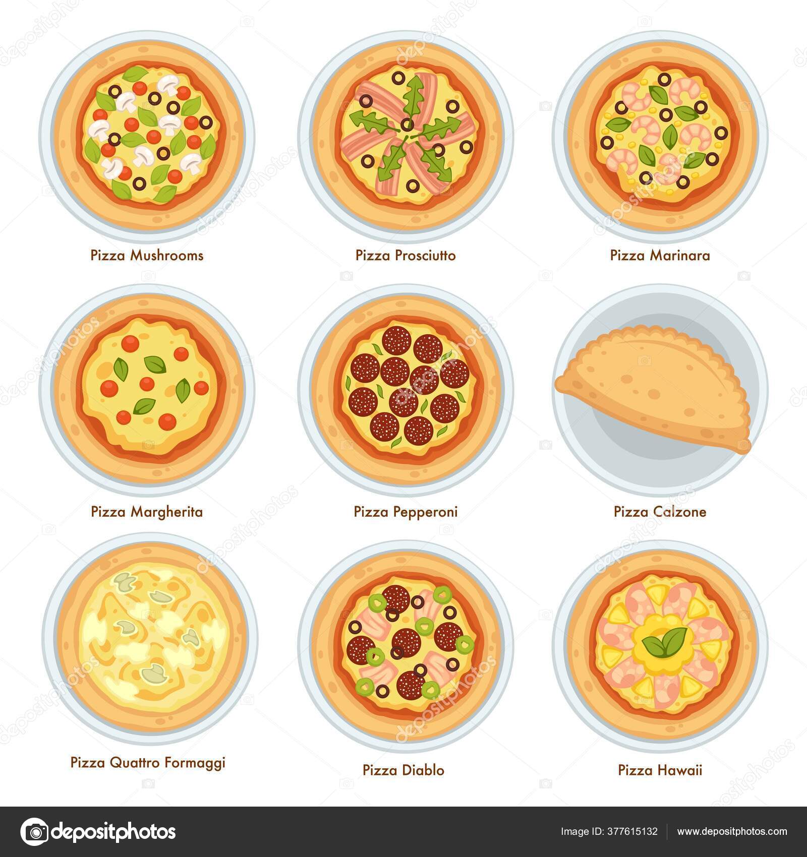 Pizza Types Mushroom Marinara Prosciutto Pepperoni Calzone Diablo ...