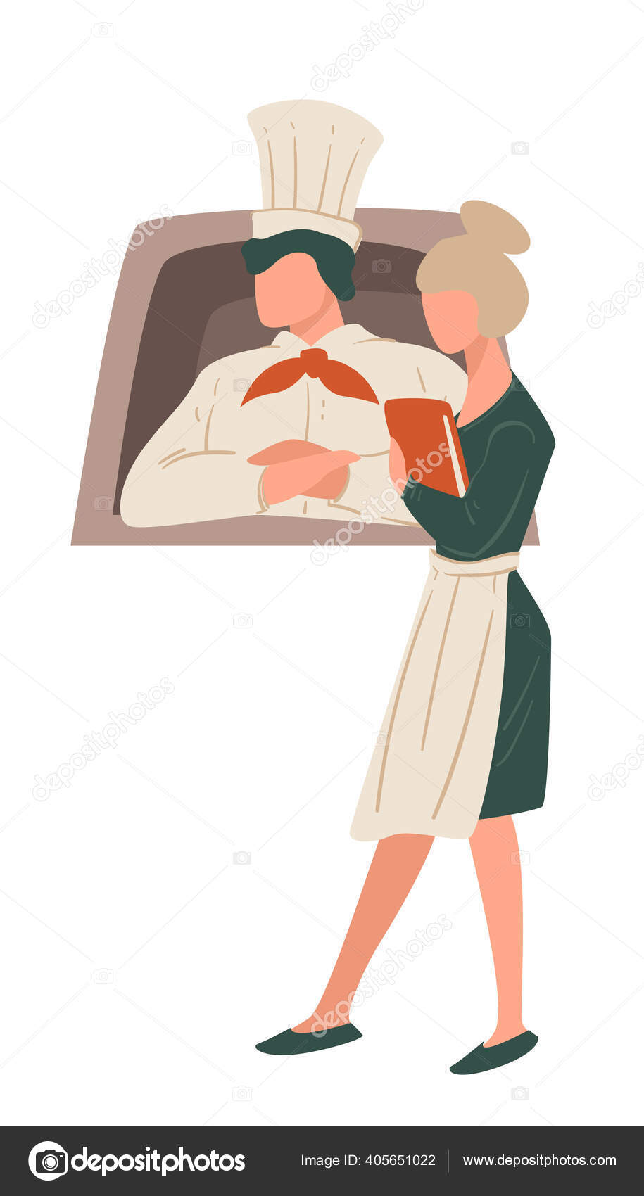 Cook and waiter with menu, restaurant staff vector Stock Illustration ...