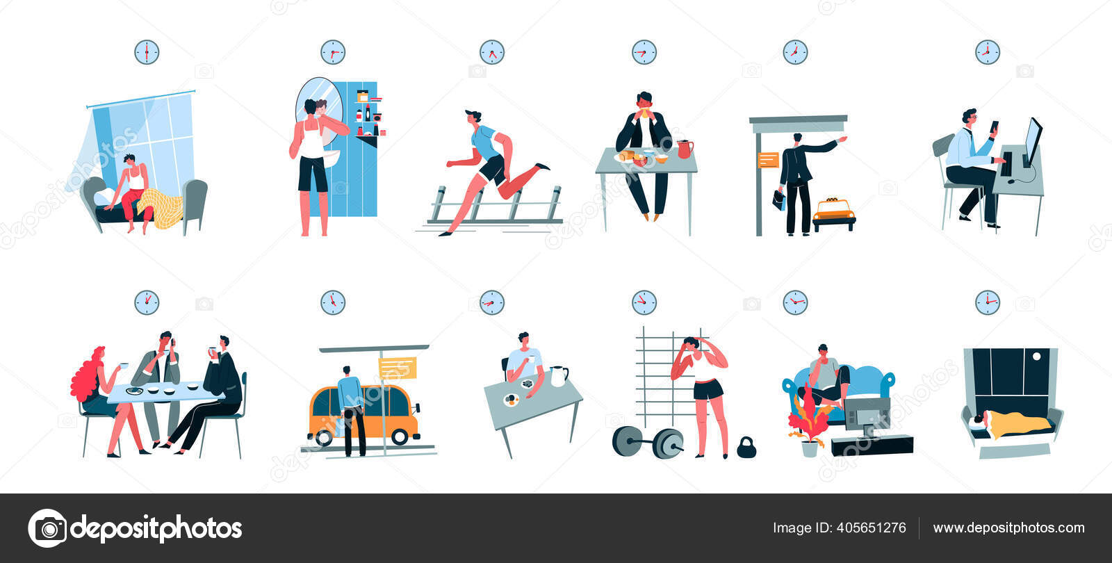 Daily routine of character, schedule of day vector Stock Vector by ...