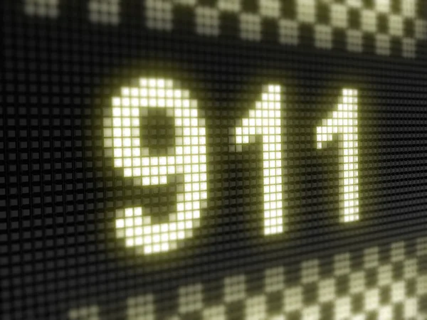 911, lighted pixelated sign on dark led board - Stock Image - Everypixel