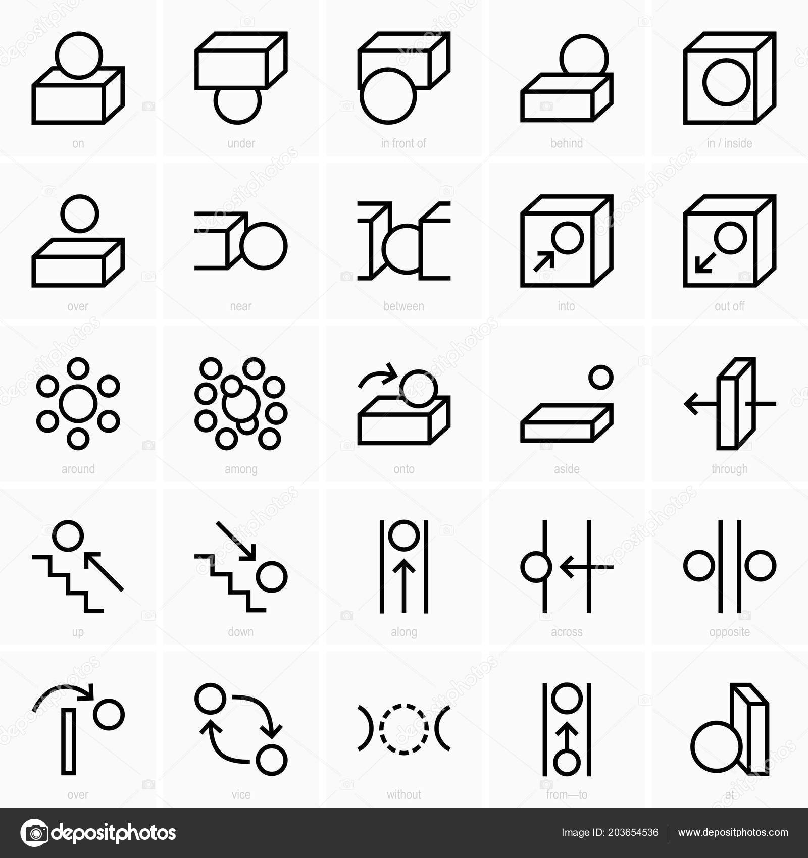 Set Space Preposition Icons Stock Vector Image by ©Den.Barbulat #203654536