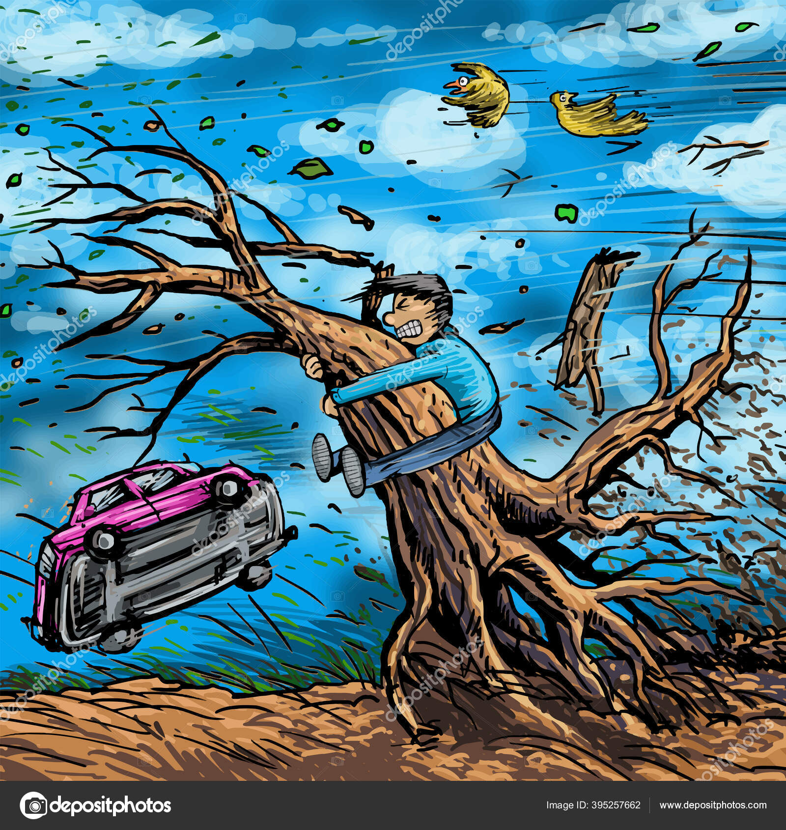 Strong Winds Pushing Man Tree Car Stock Vector Image by ©azdesign64 ...