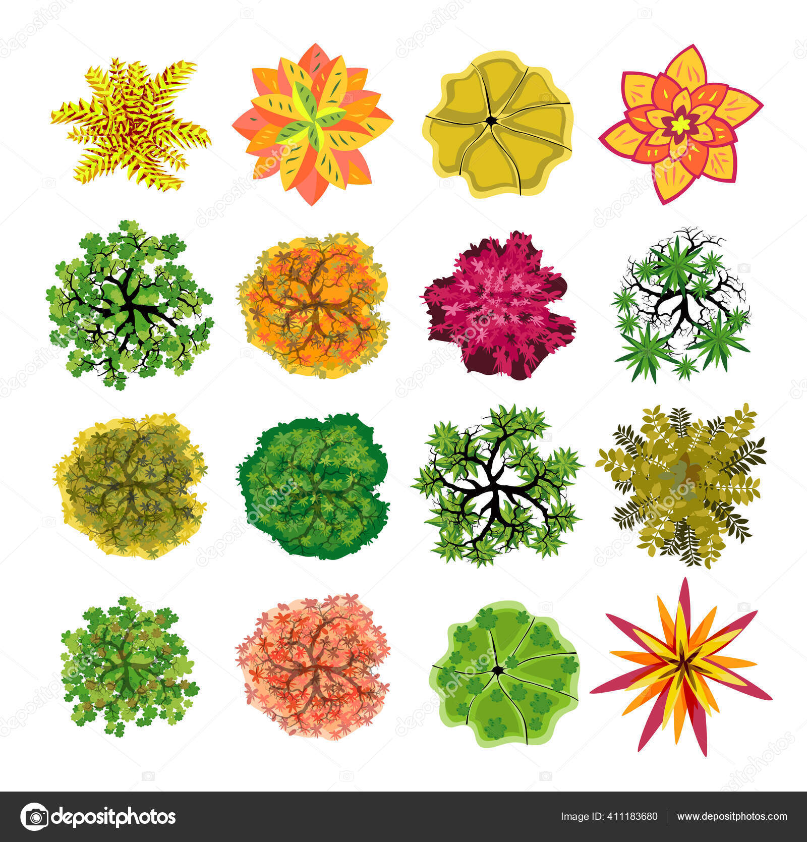 Trees top view. Easy to use in your landscape design projects Stock ...