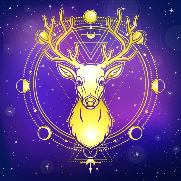 Mystical Image Skull Horned Deer Sacred Geometry Symbols Moon Esoteric ...