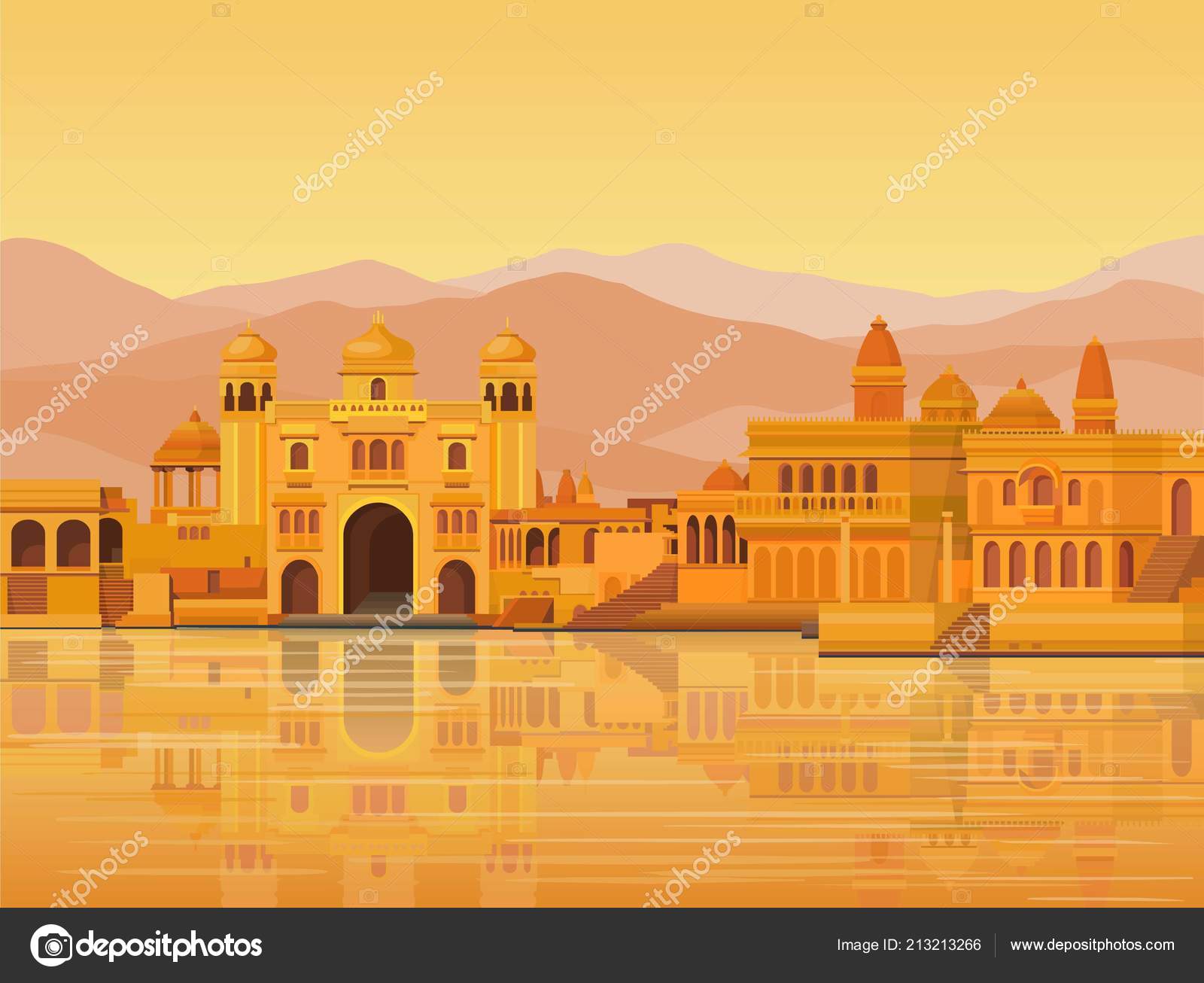 Animation Landscape Ancient Indian City Temples Palaces Dwellings River ...