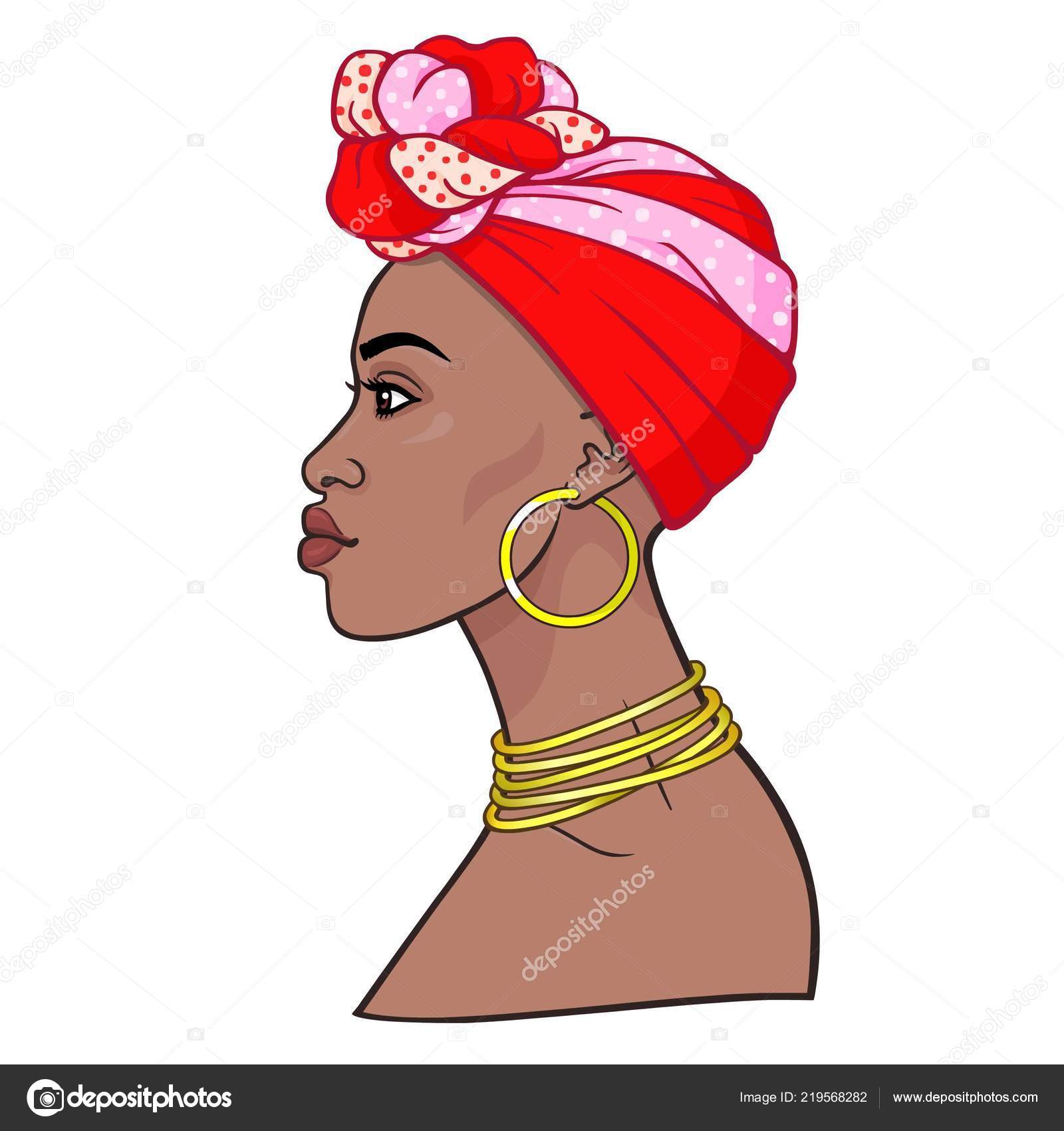 Animation Portrait Young Beautiful African Woman Turban Profile View