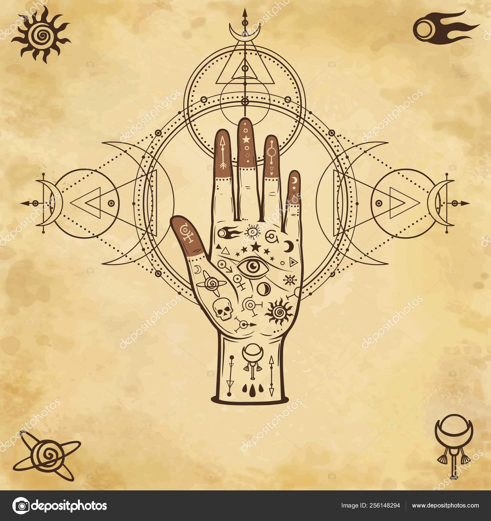 Mystical Drawing Human Hand Sacred Geometry Omniscience Eye Space ...
