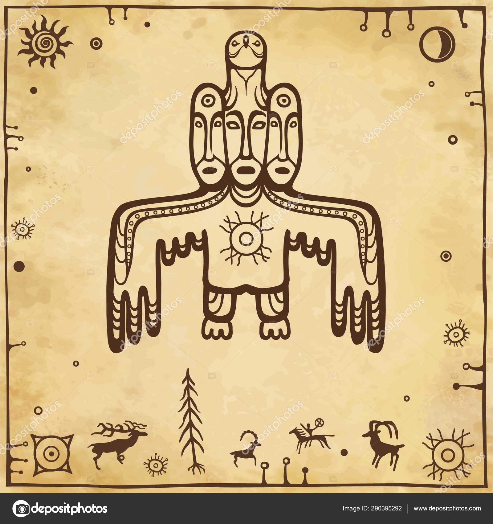 Animation Image Ancient Pagan Deity God Idol Totem Bird Three Stock ...