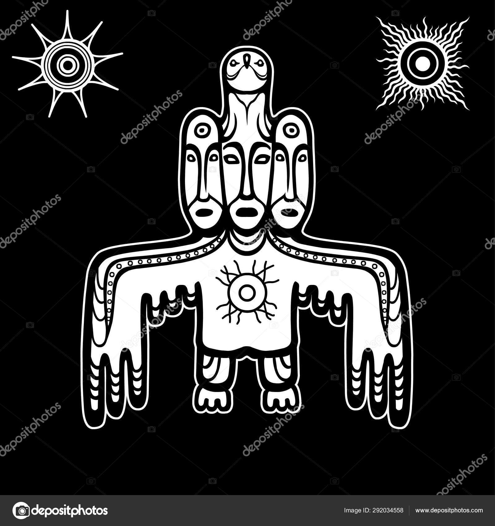 Animation Image Ancient Pagan Deity God Idol Totem Bird Three — Stock ...