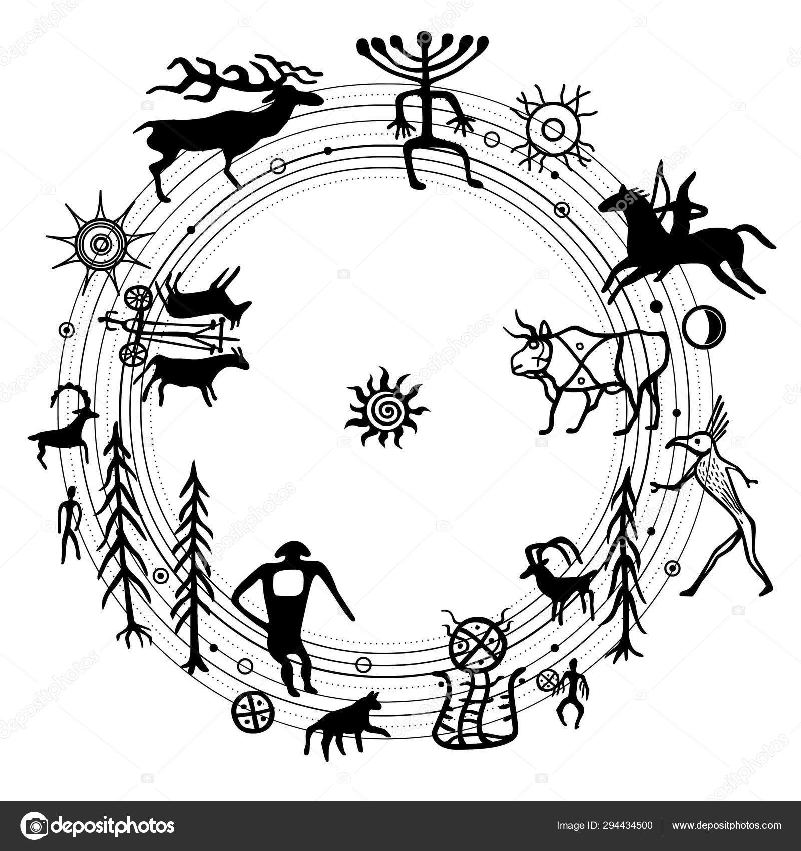 Symbolical Primitive Universe Peace Arrangement Set Petroglyphs Nature ...