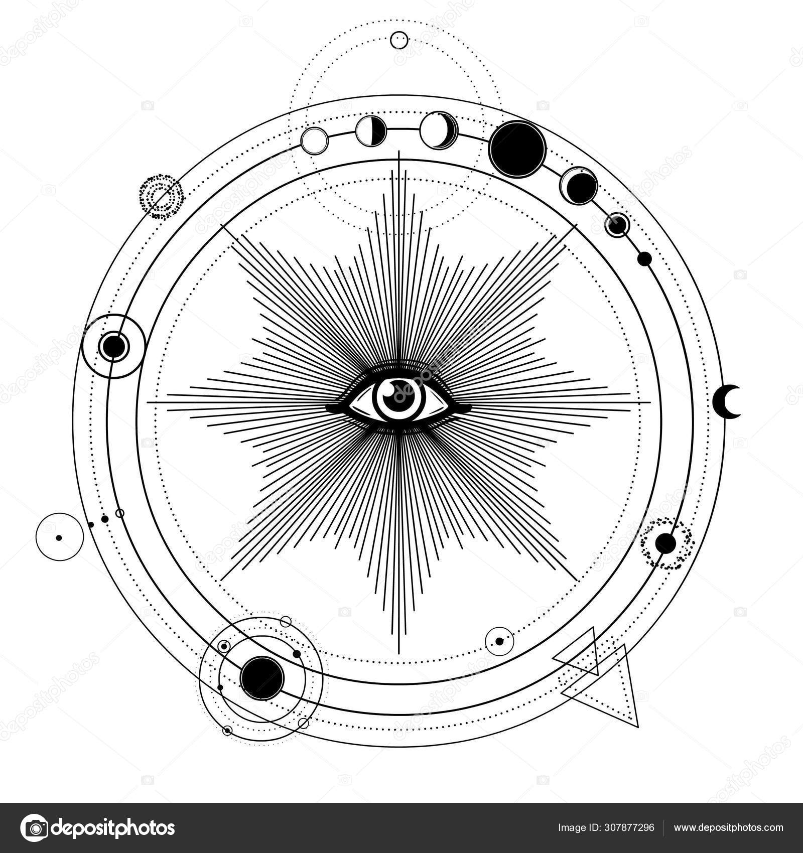 Image vectorielle Dessin Mystique Système Solaire Stylisé Orbites Des ...
