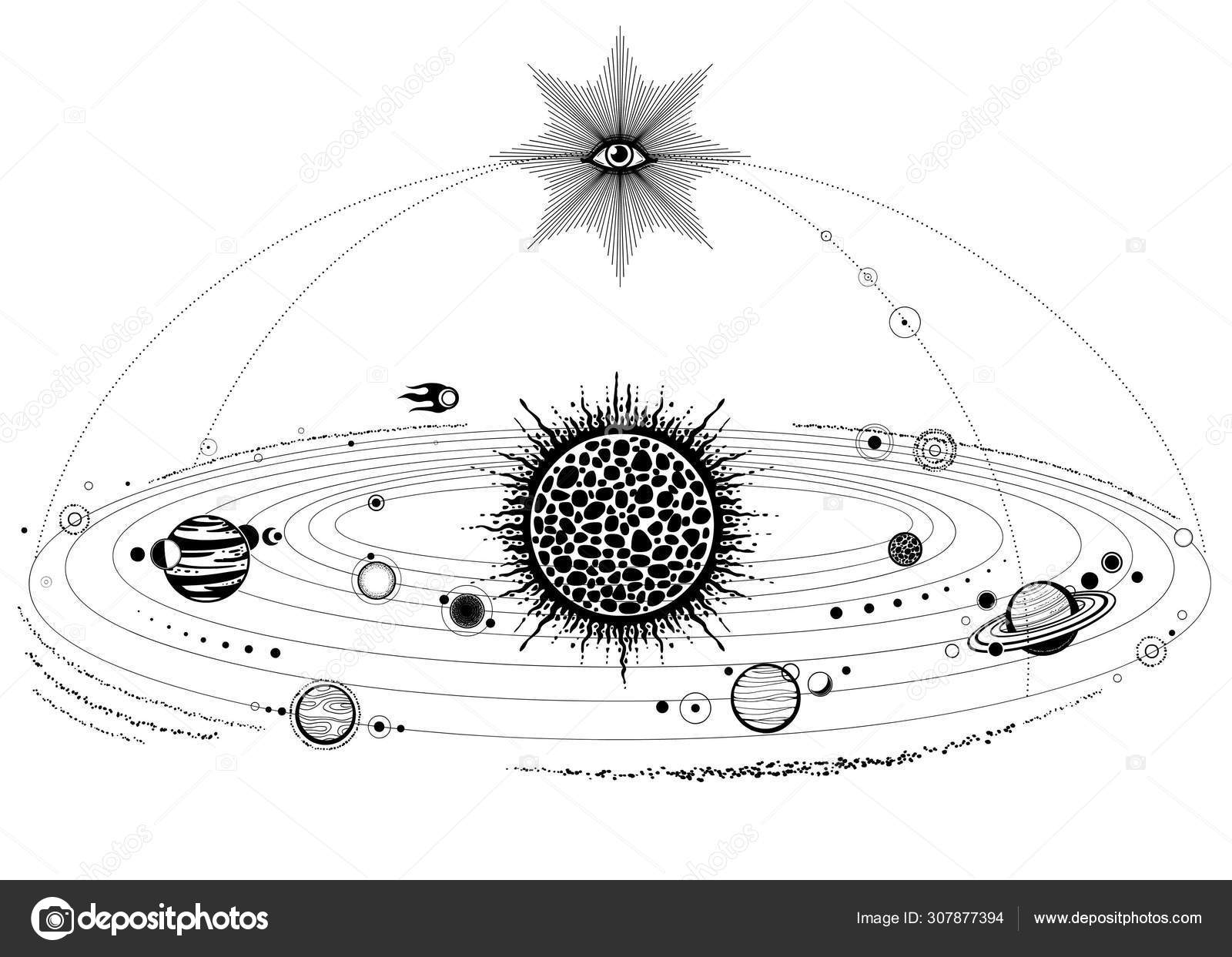Solar System Vector Black And White