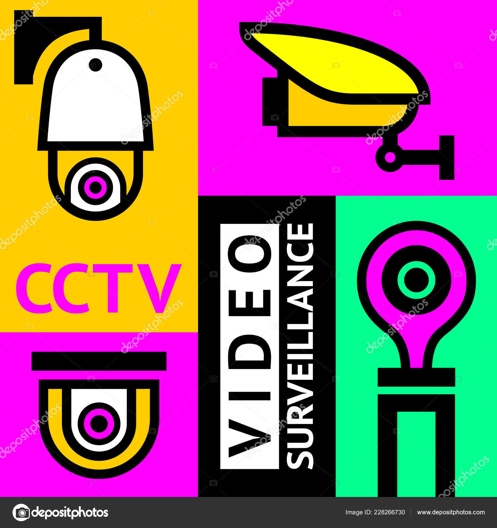 Cctv notice Set video surveillance, vector illustration Stock Vector by ...