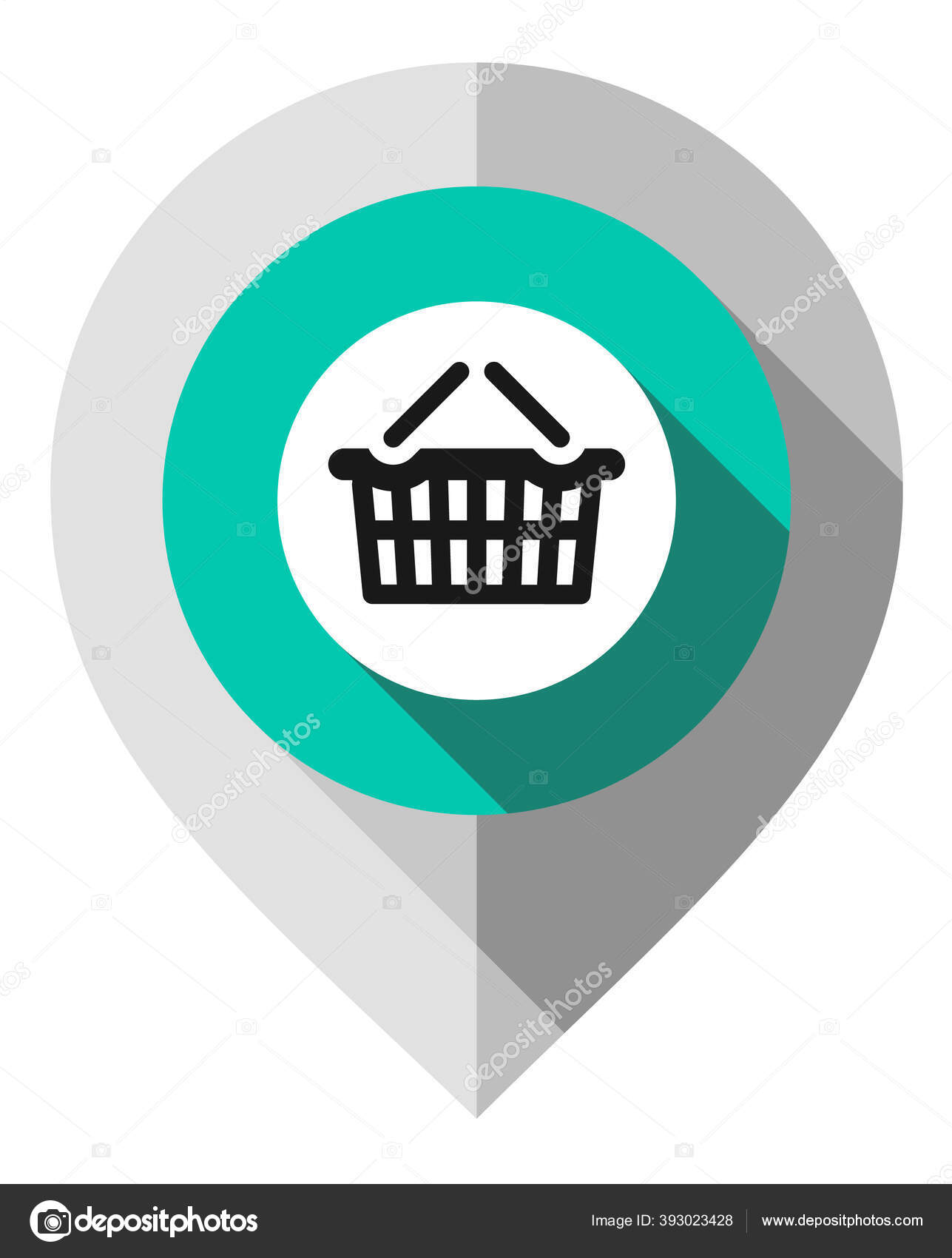 Map pin, symbol of shopping cart, gps pointer folded from gray paper ...