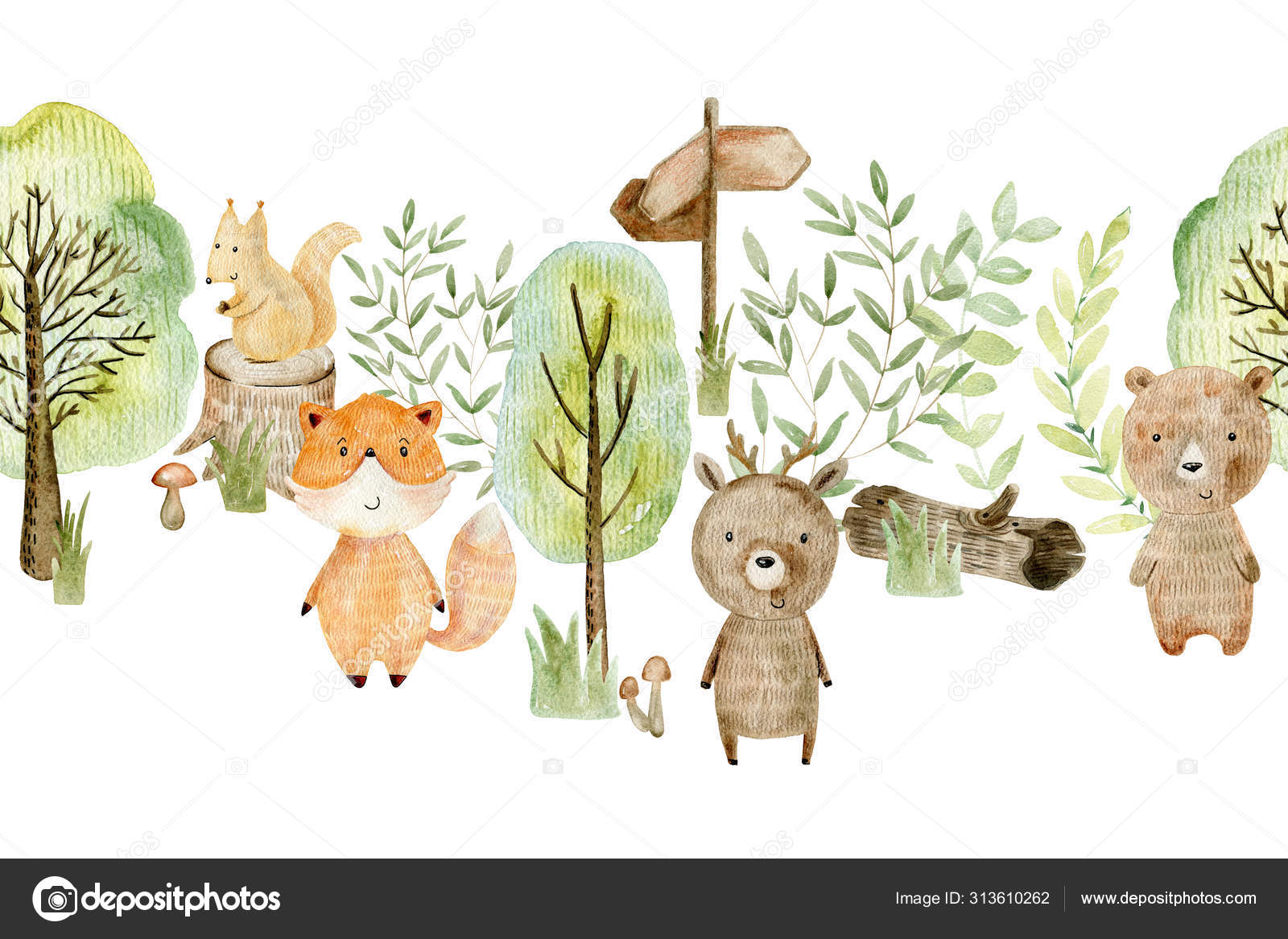 Watercolor forest border. ⬇ Stock Photo, Image by © pilipa #313610262