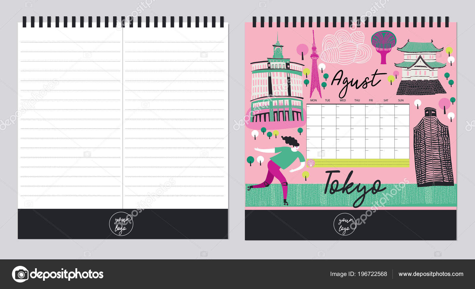 Beautiful Calendar Template Organizer Schedule Place Notes Vector ...