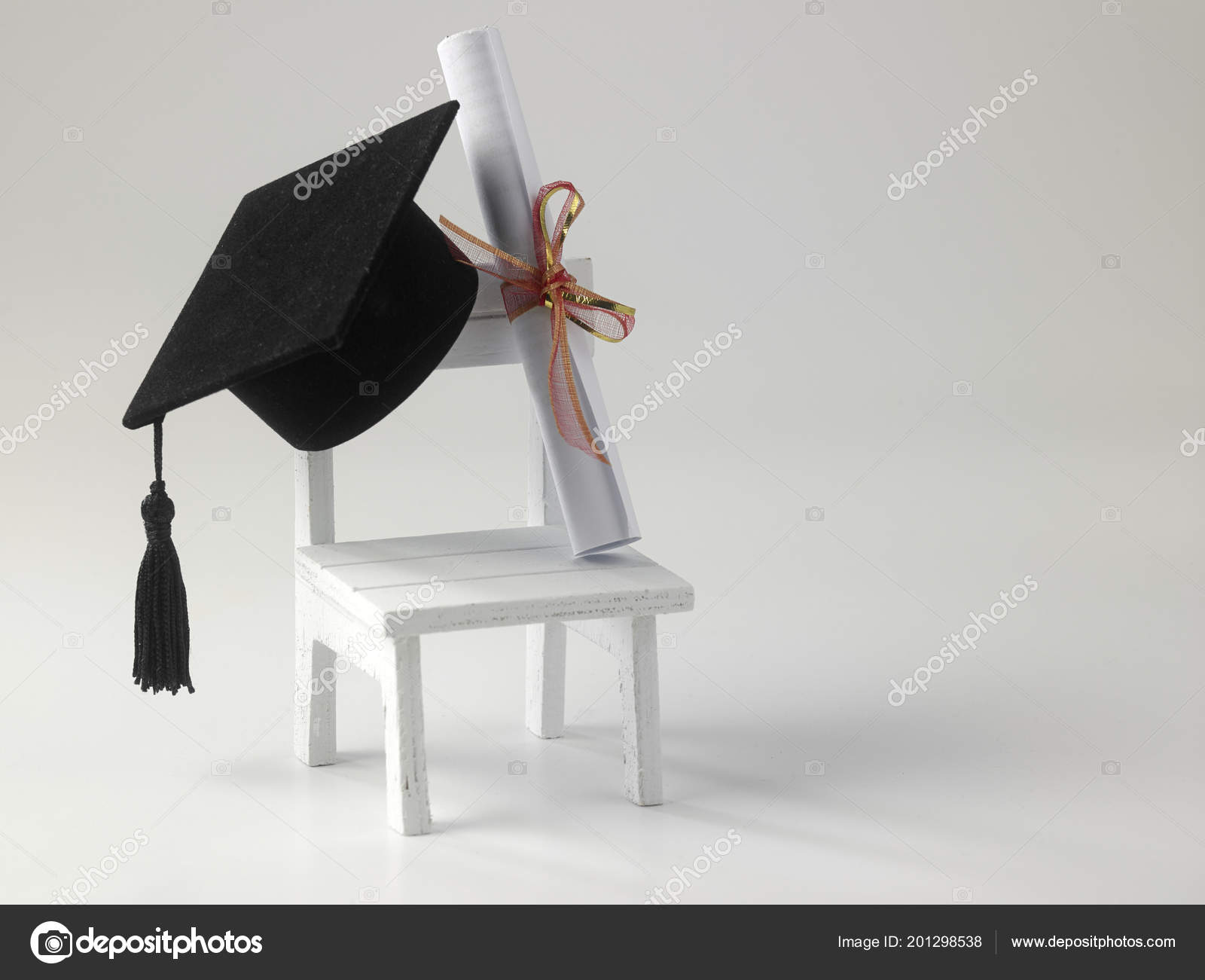 Miniature School Chair Diploma Scroll Mortar Board White Background ...