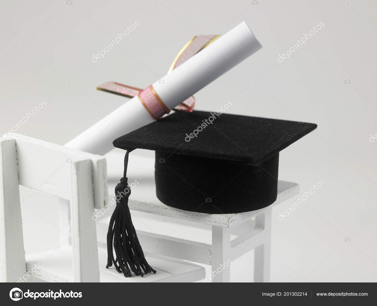 Miniature School Table Chair Diploma Scroll Mortar Board White ...